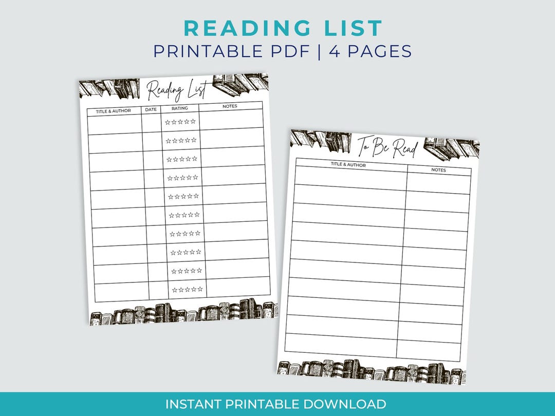 Printable Reading List Book Journal Track Books Read, TBR List, Ratings ...
