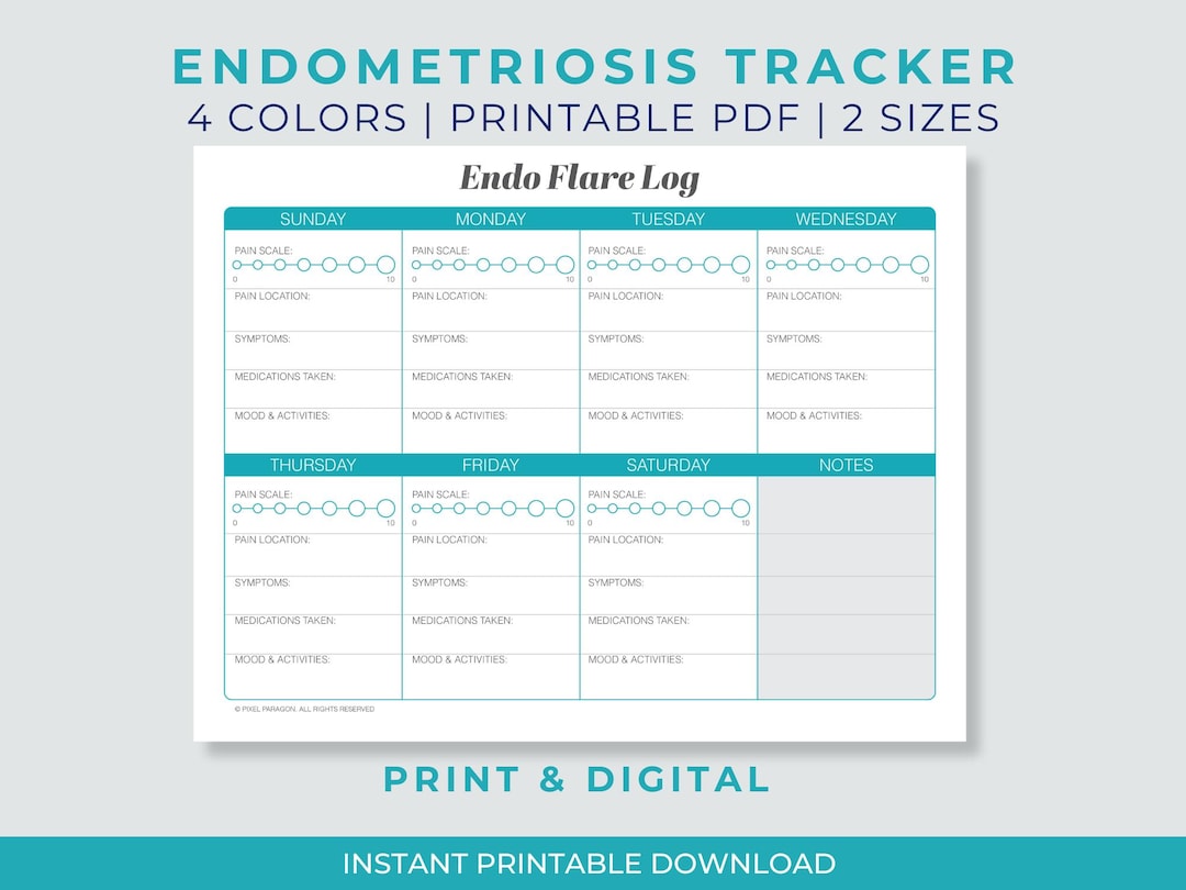 Endometriosis Symptom Tracker: Weekly Endo Flare Log (printable PDF) - Etsy