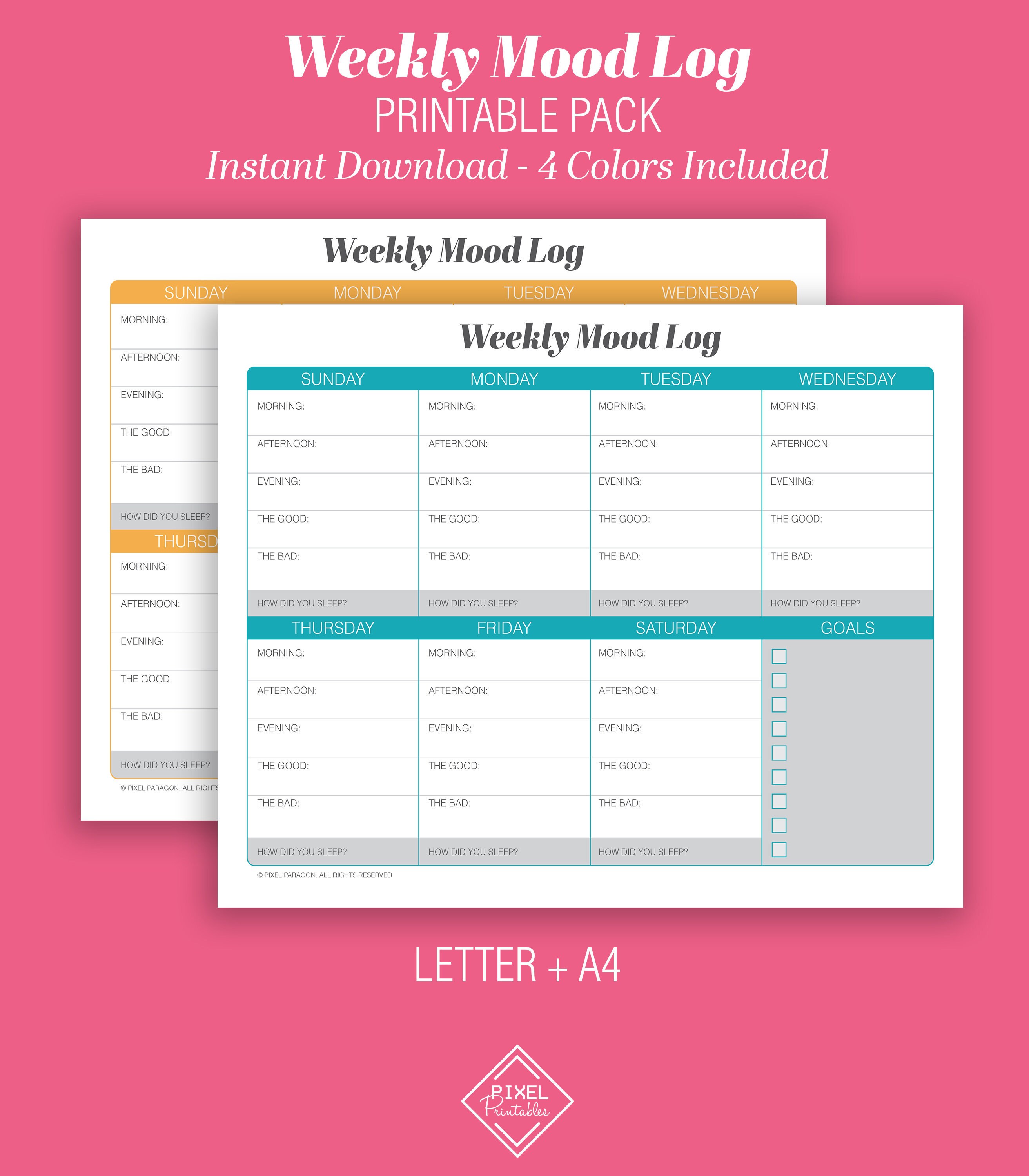 Weekly Mood Log | Printable Instant Download | Letter A4 Size ...