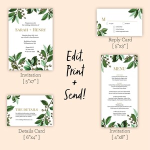 Editable Vintage Botanical Greenery 4 Piece Wedding Invitation Suite ...