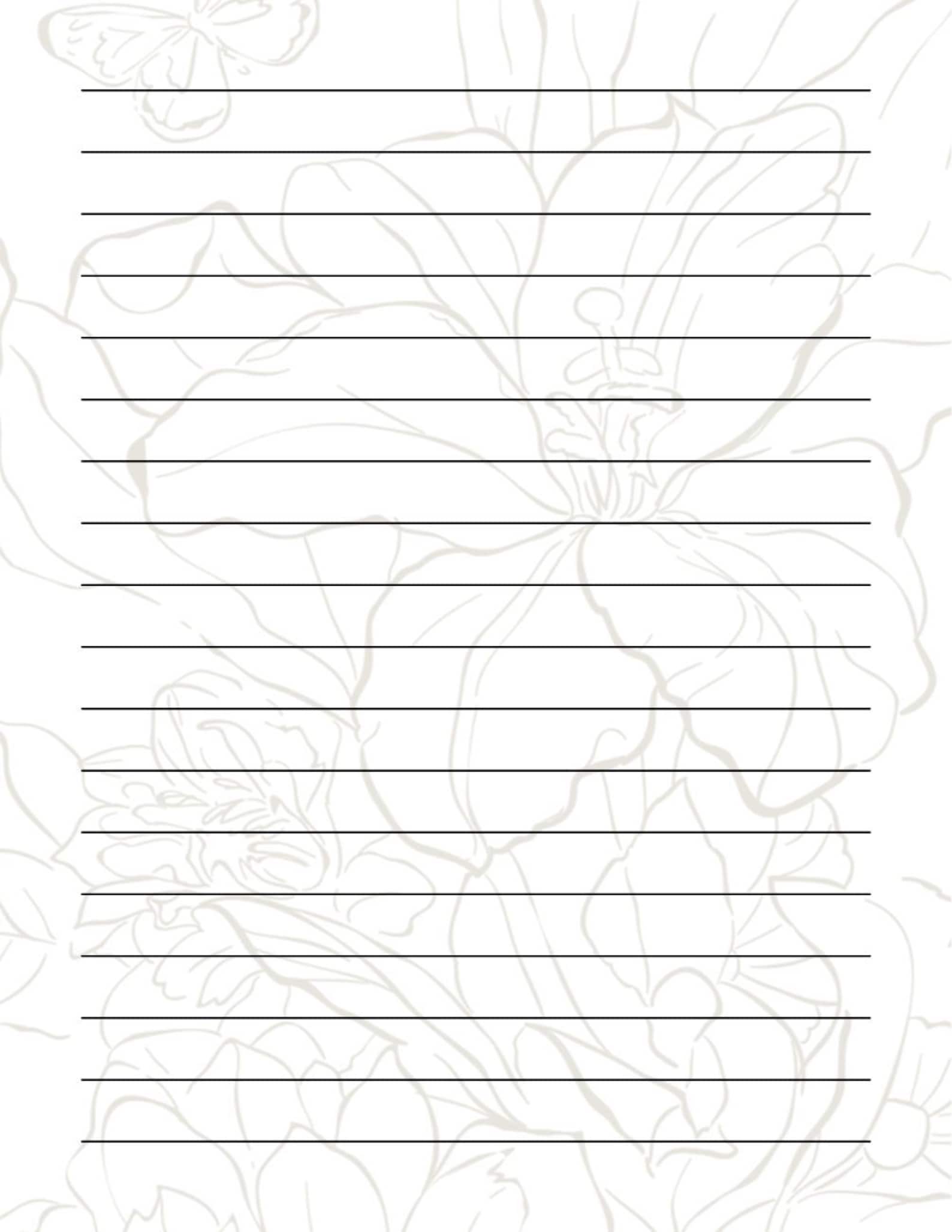 Floral Lilys Printable Lined Stationery Notebook Paper-refills-writing ...