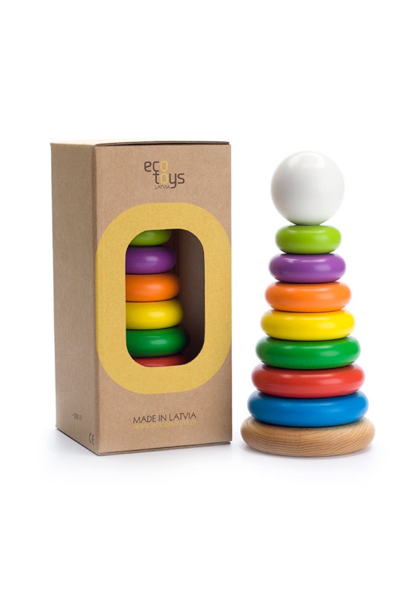 Classic Baby Wooden Pyramid, ECOTOYS, Montessory Toys - Etsy