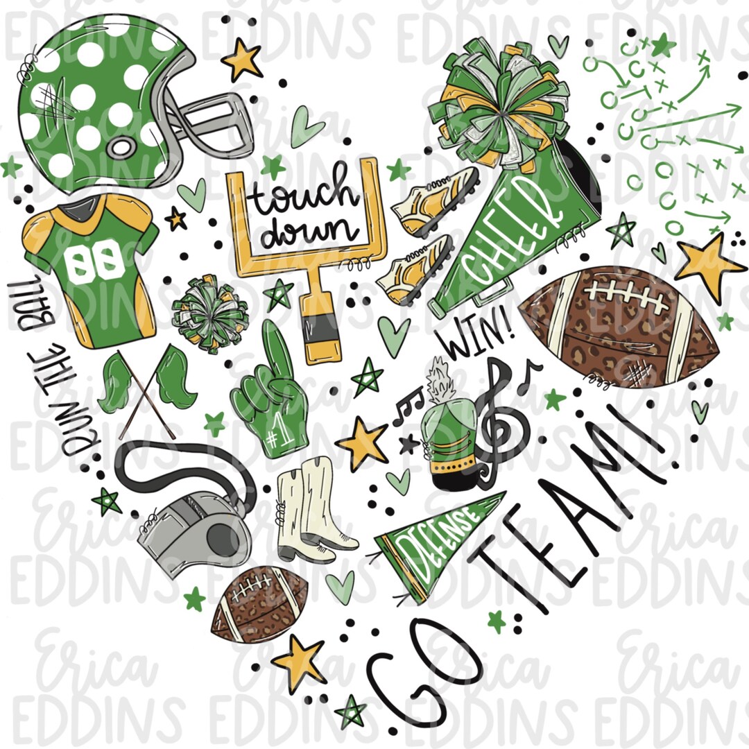 Green Gold Leopard Football Heart Love | School Spirit | Game Day | Boy ...