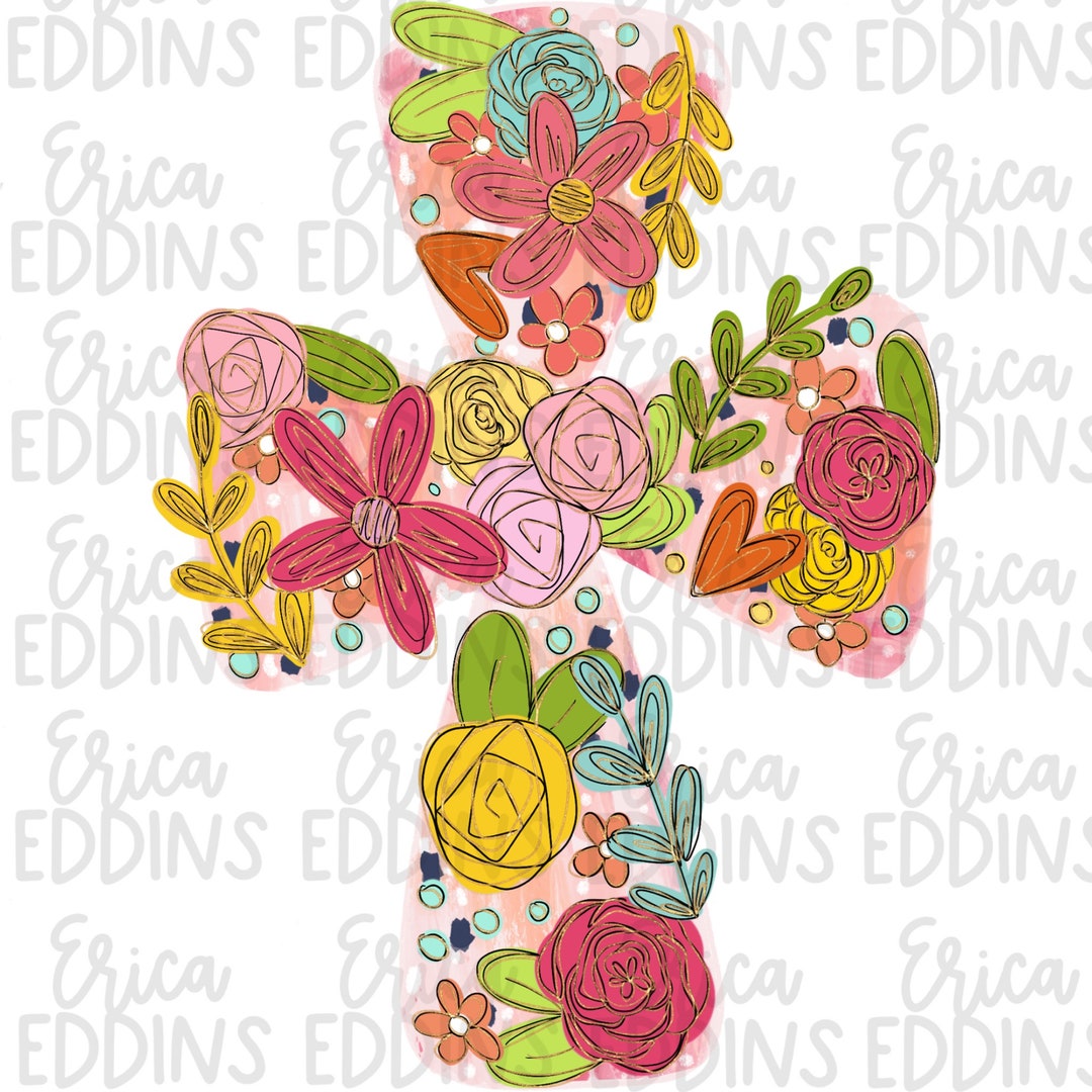 Floral Cross Sublimation Design Christian Hand Drawn PNG Digital ...
