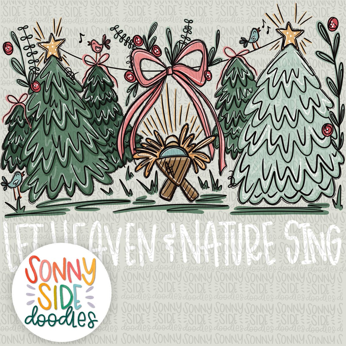 Heaven and Nature Sing PNG | Whimsical Christmas Nativity Bow Trees ...