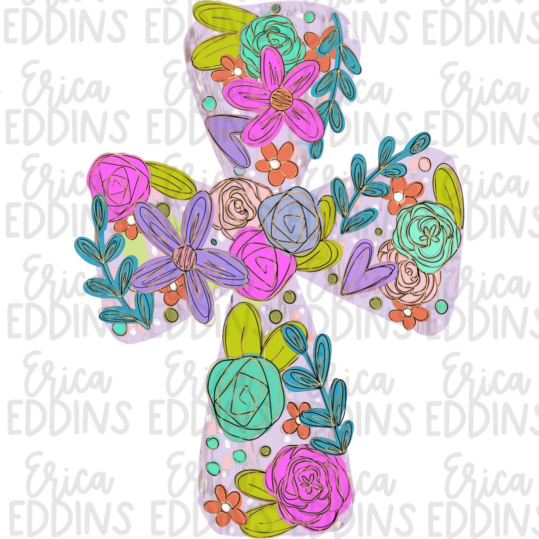Floral Cross Sublimation Design Christian Hand Drawn PNG Digital ...