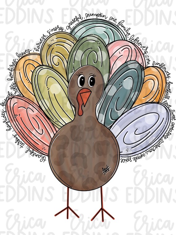 Thanksgiving Sublimation Design Hand Drawn Turkey PNG - Etsy