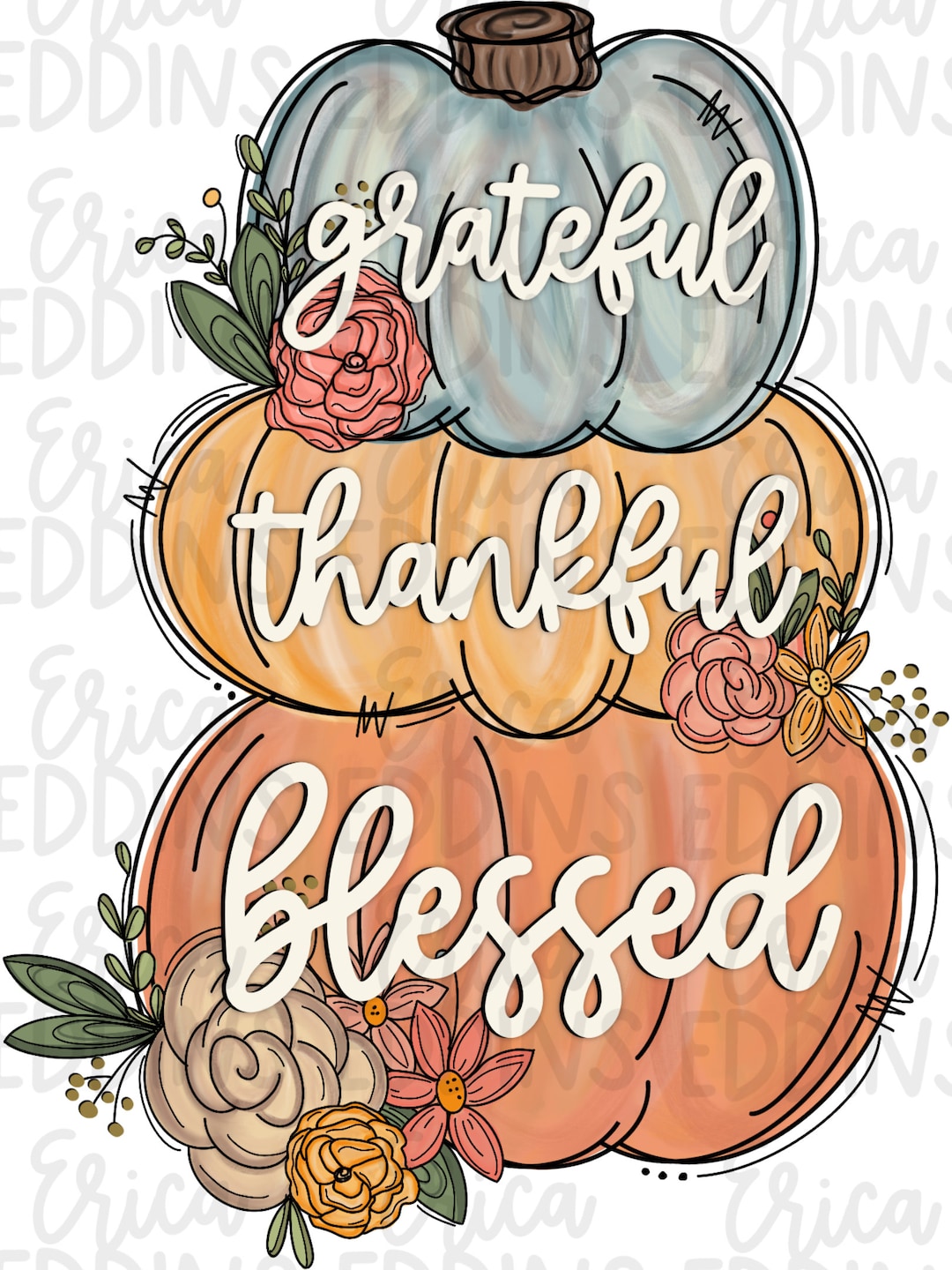 Grateful Thankful Blessed PNG Painted Pumpkin With Florals - Etsy