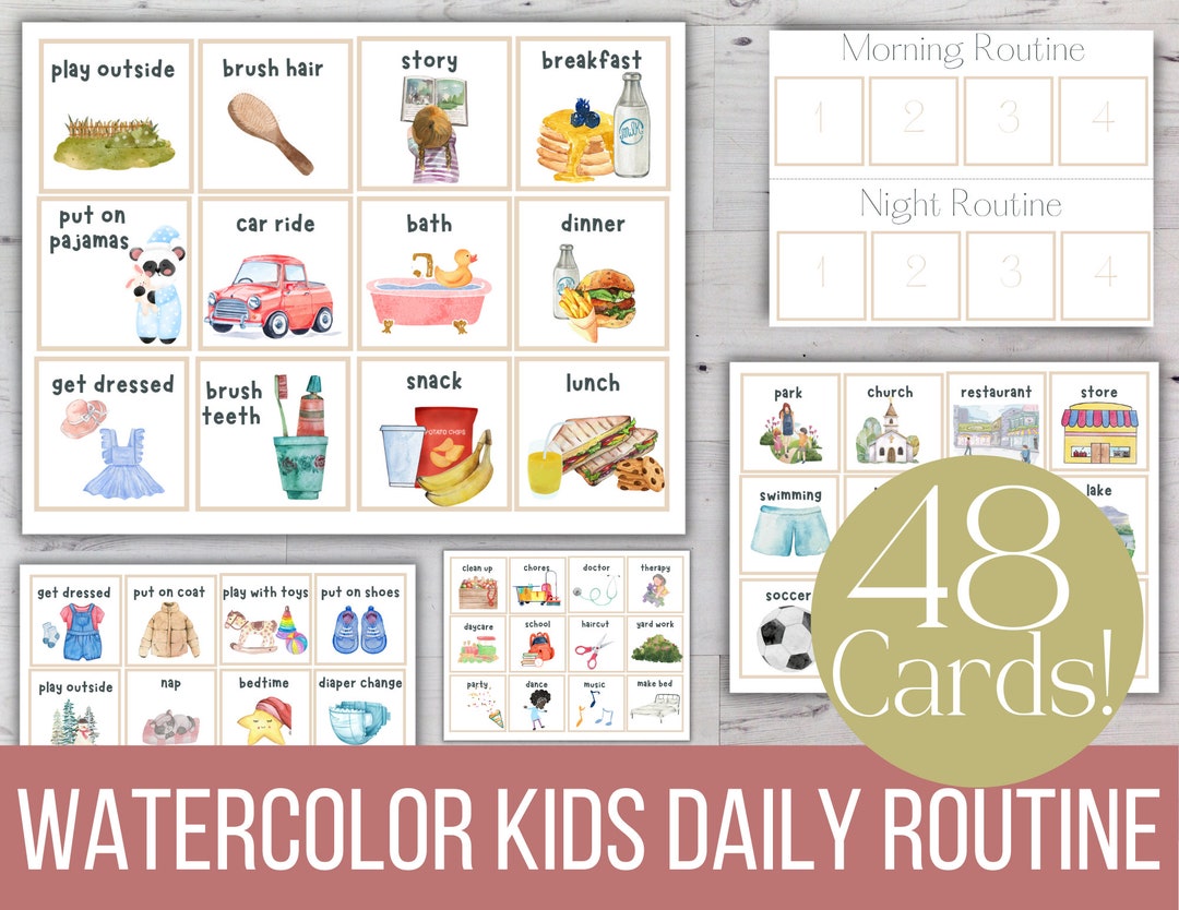 Watercolor Routine Chart Montessori Speech Therapy Tools Kids - Etsy