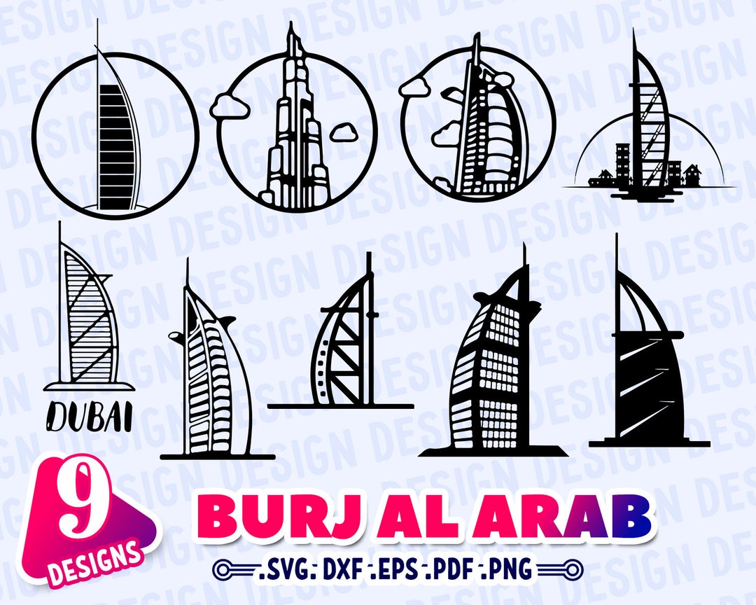 BURJ AL ARAB Svg, Dubai Svg, Silhouette, Clipart, Stencil, Vector ...