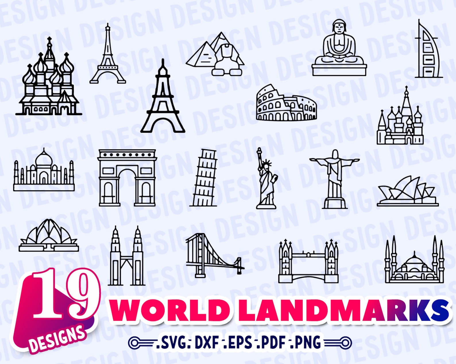 WORLD LANDMARKS SVG, Landmark, World Landmark Svg,vacation Clipart Svg ...