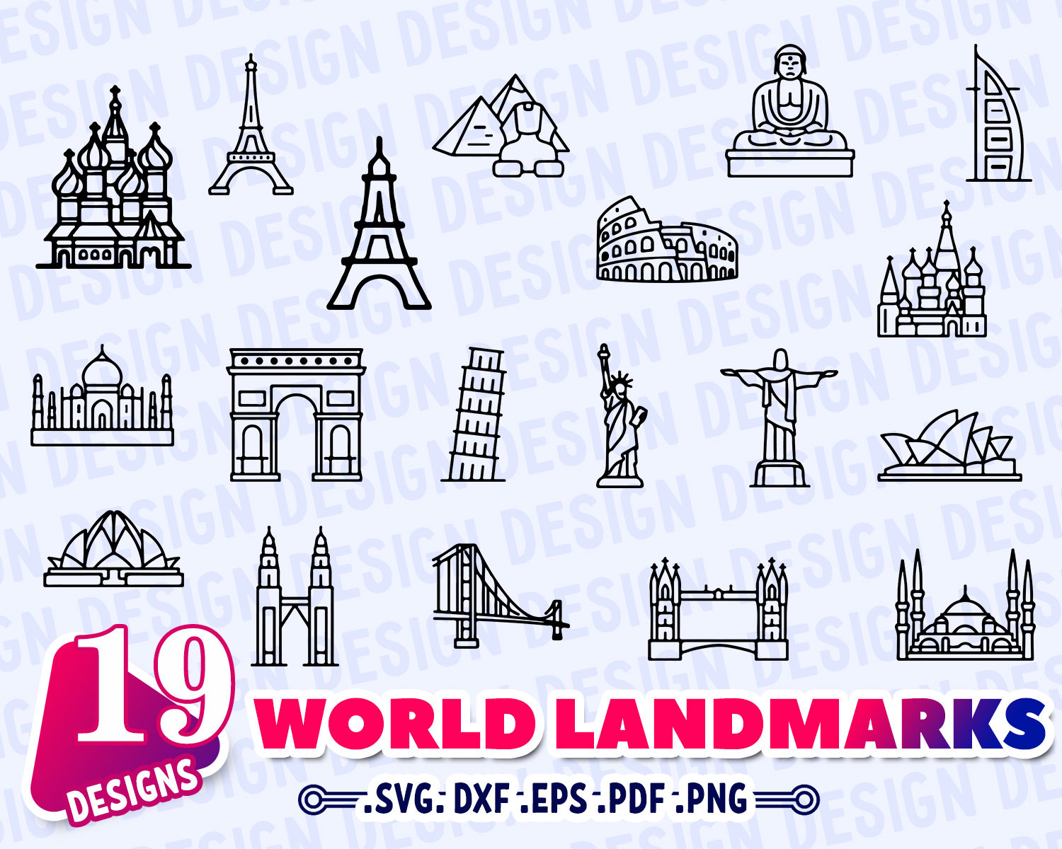 WORLD LANDMARKS SVG, Landmark, World Landmark Svg,vacation Clipart Svg ...