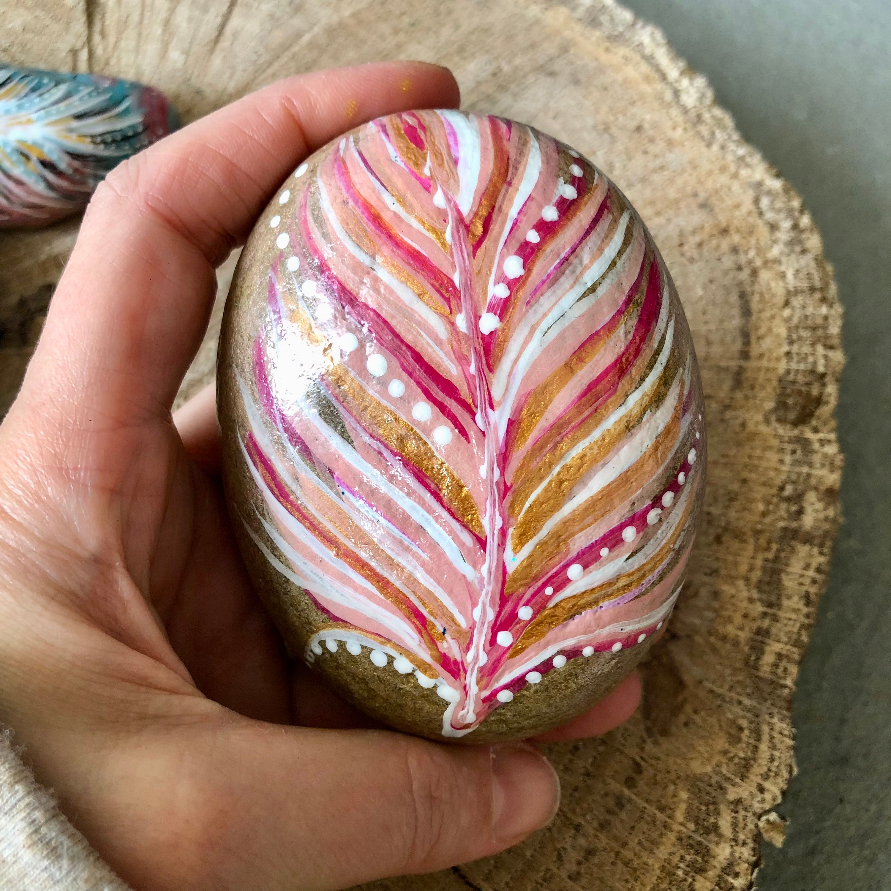 Hand Painted Rocks, Assorted Selection of Feather Painted Rocks. Makes ...
