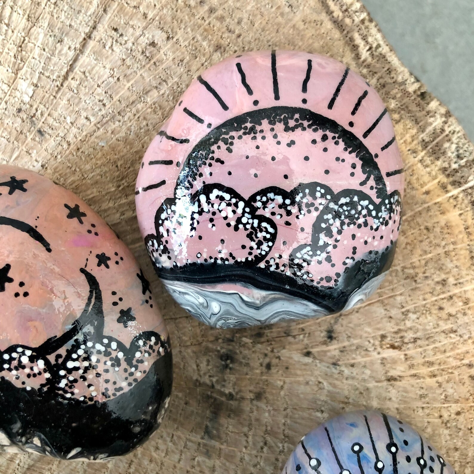 Hand Painted Rocks. Sun & Moon Original Rock Art. Display on - Etsy