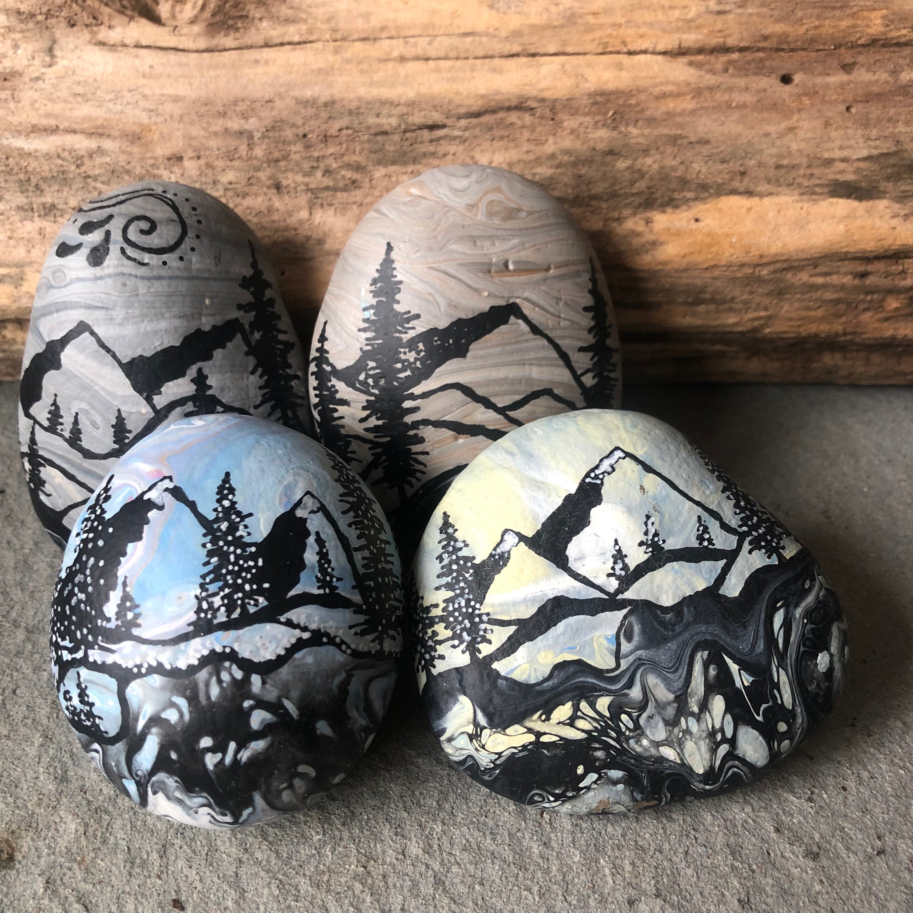 Hand Painted Rocks, Outdoors Lover Gift, Mountain Home Decor, Nature ...