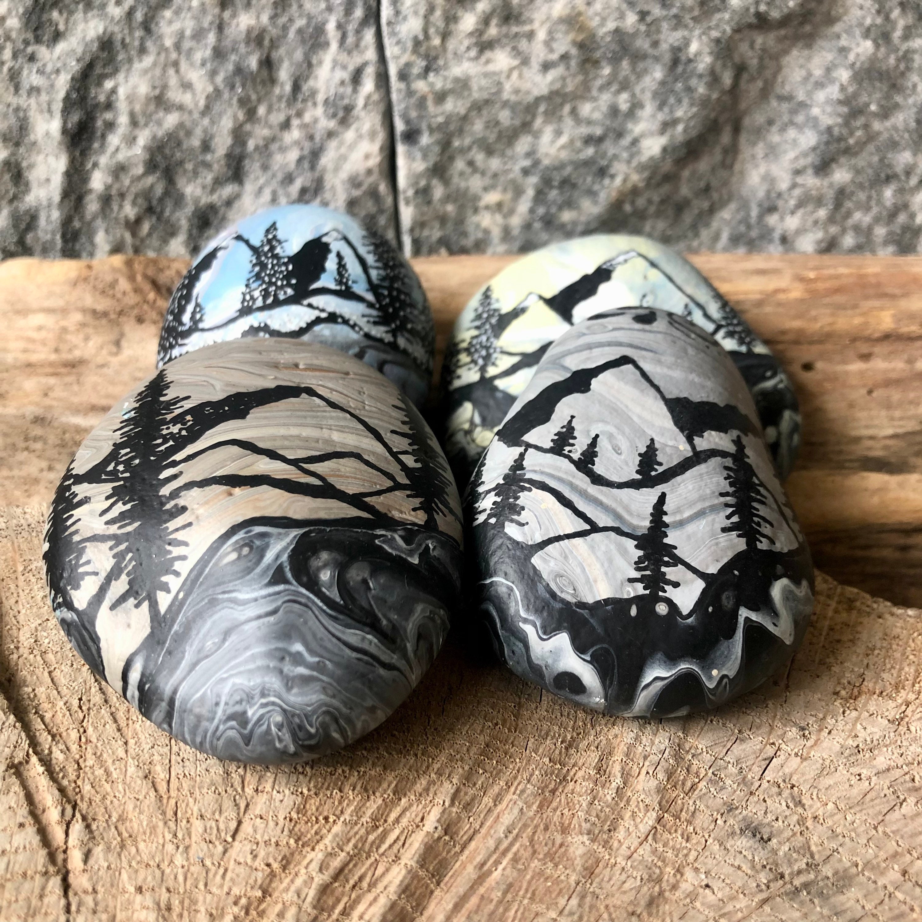 Hand Painted Rocks, Outdoors Lover Gift, Mountain Home Decor, Nature ...
