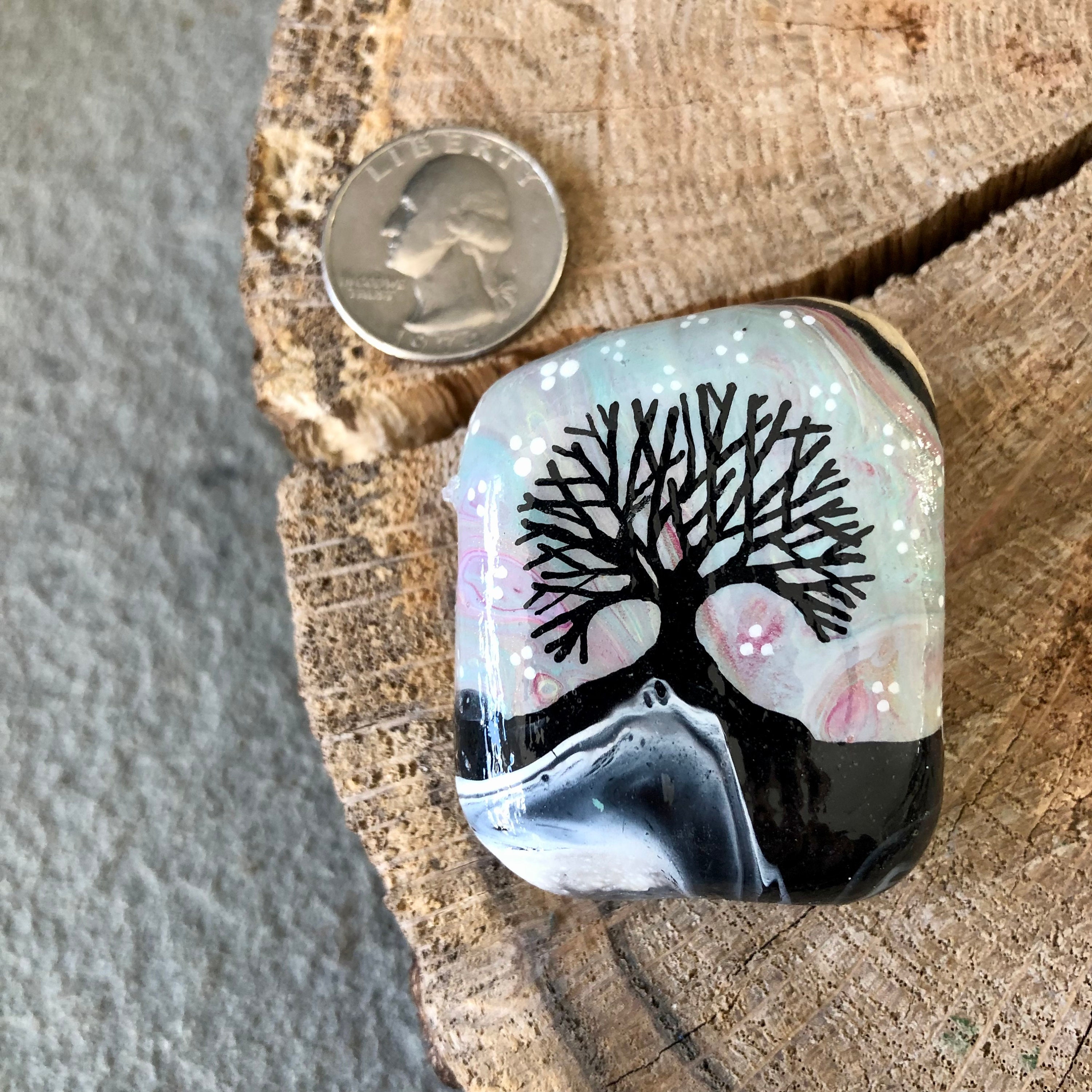 Painted Rocks, Tree Painted Rocks, Paint Pour Rocks, Nature Inspired ...