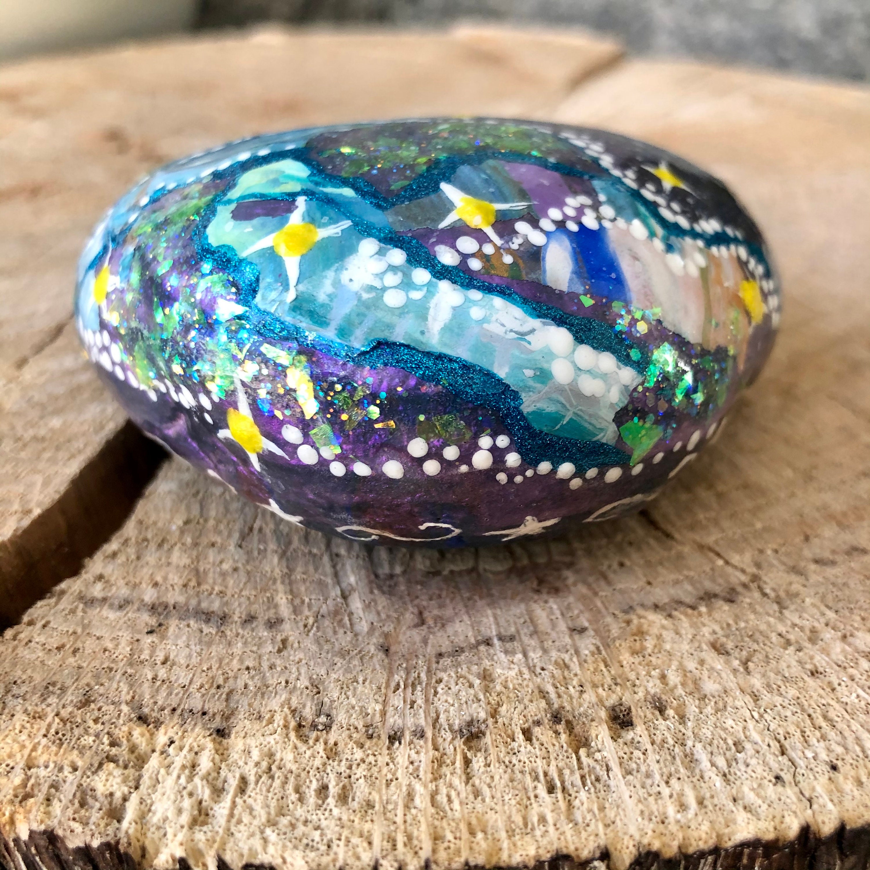 Hand Painted Rocks, Purple Mountains & Abstract Paint Pour for Home ...