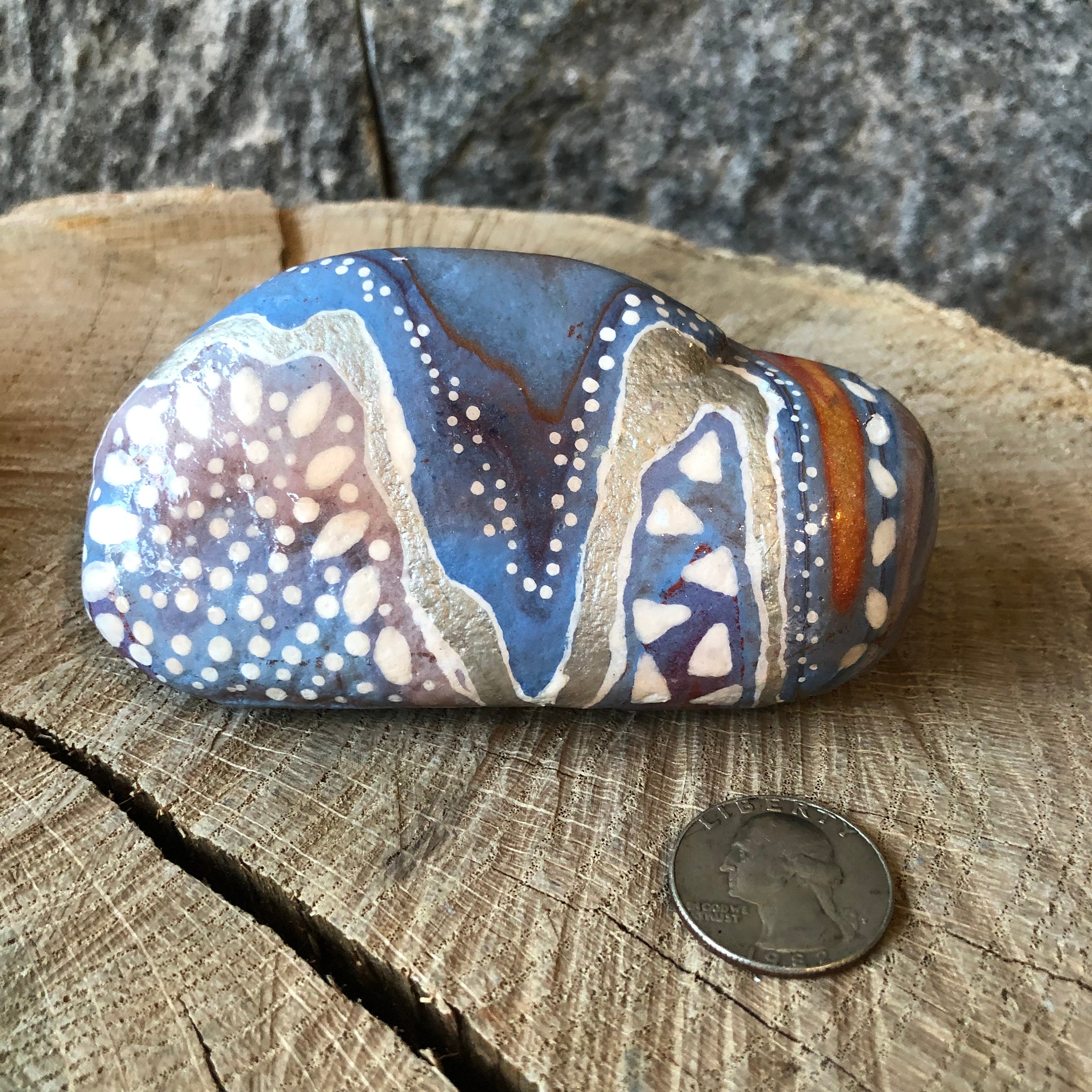 Large Painted Rocks. Nature Inspired Art, Original Blue Art Decoration ...