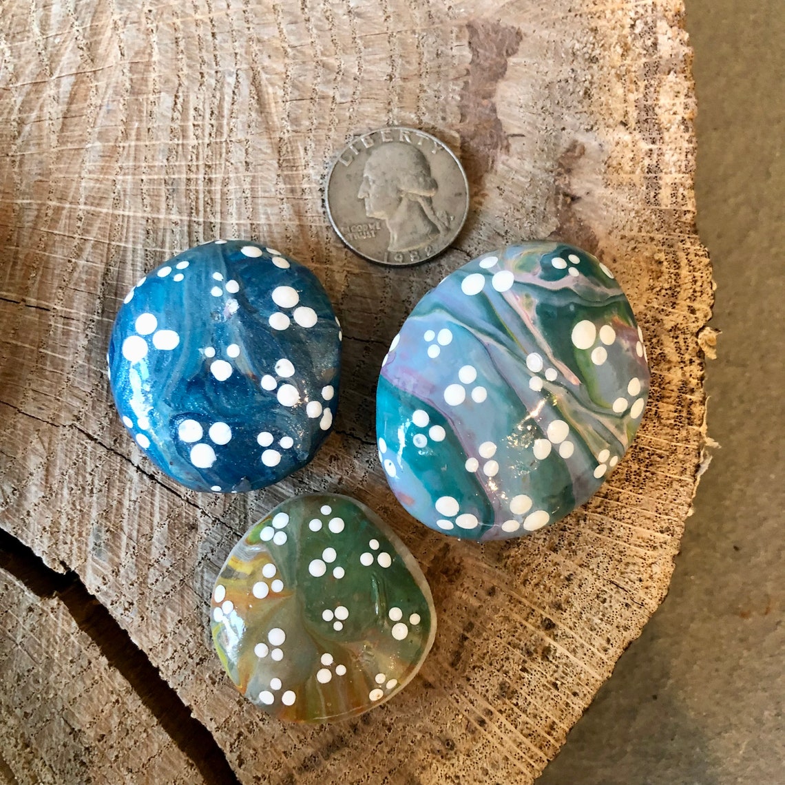 Paint Poured Rocks. Painted Rocks Blue Decorative Rocks in - Etsy