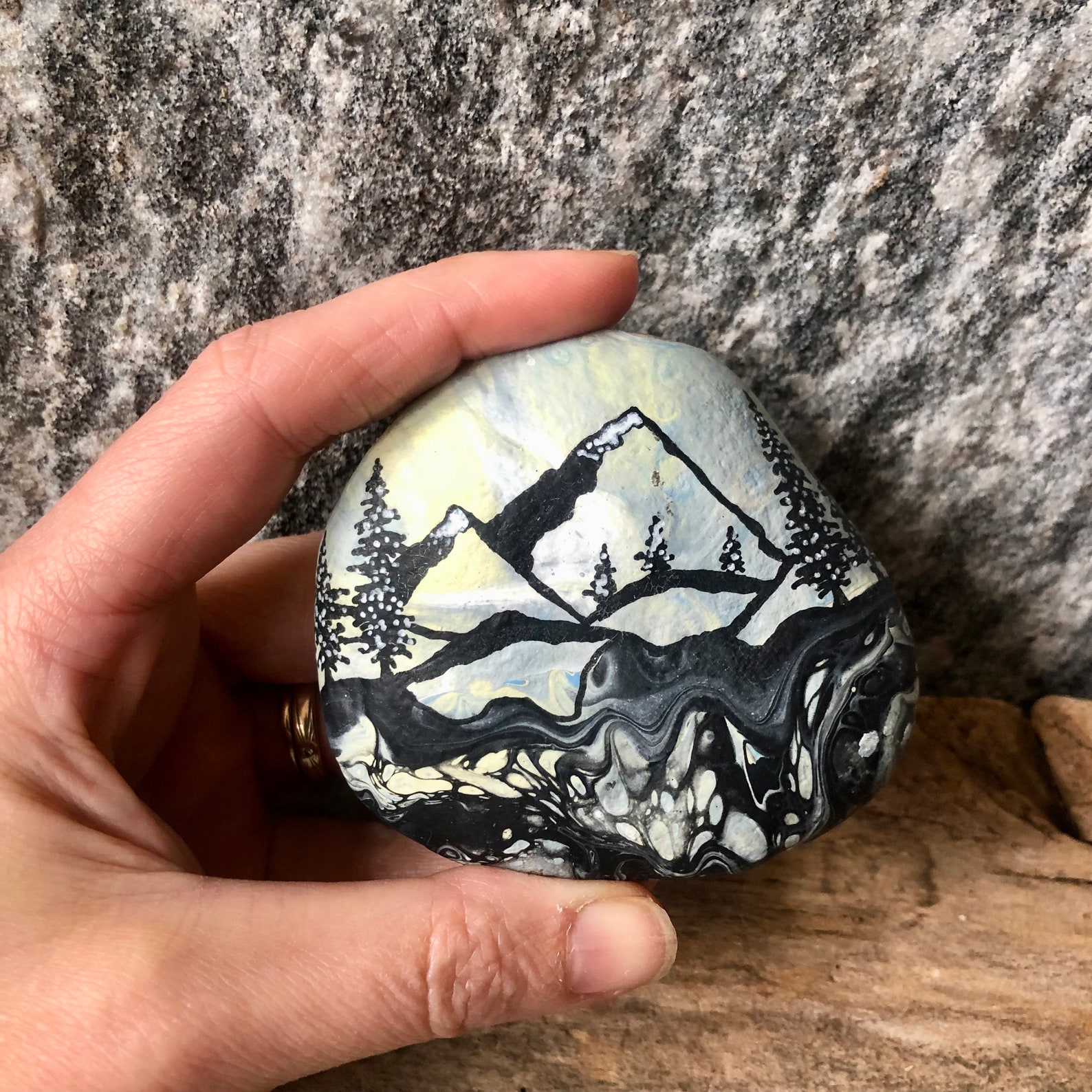 Hand Painted Rocks, Outdoors Lover Gift, Mountain Home Decor, Nature ...