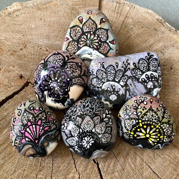 Hand Painted Rocks Abstract Mandala Painted Rocks for Home - Etsy