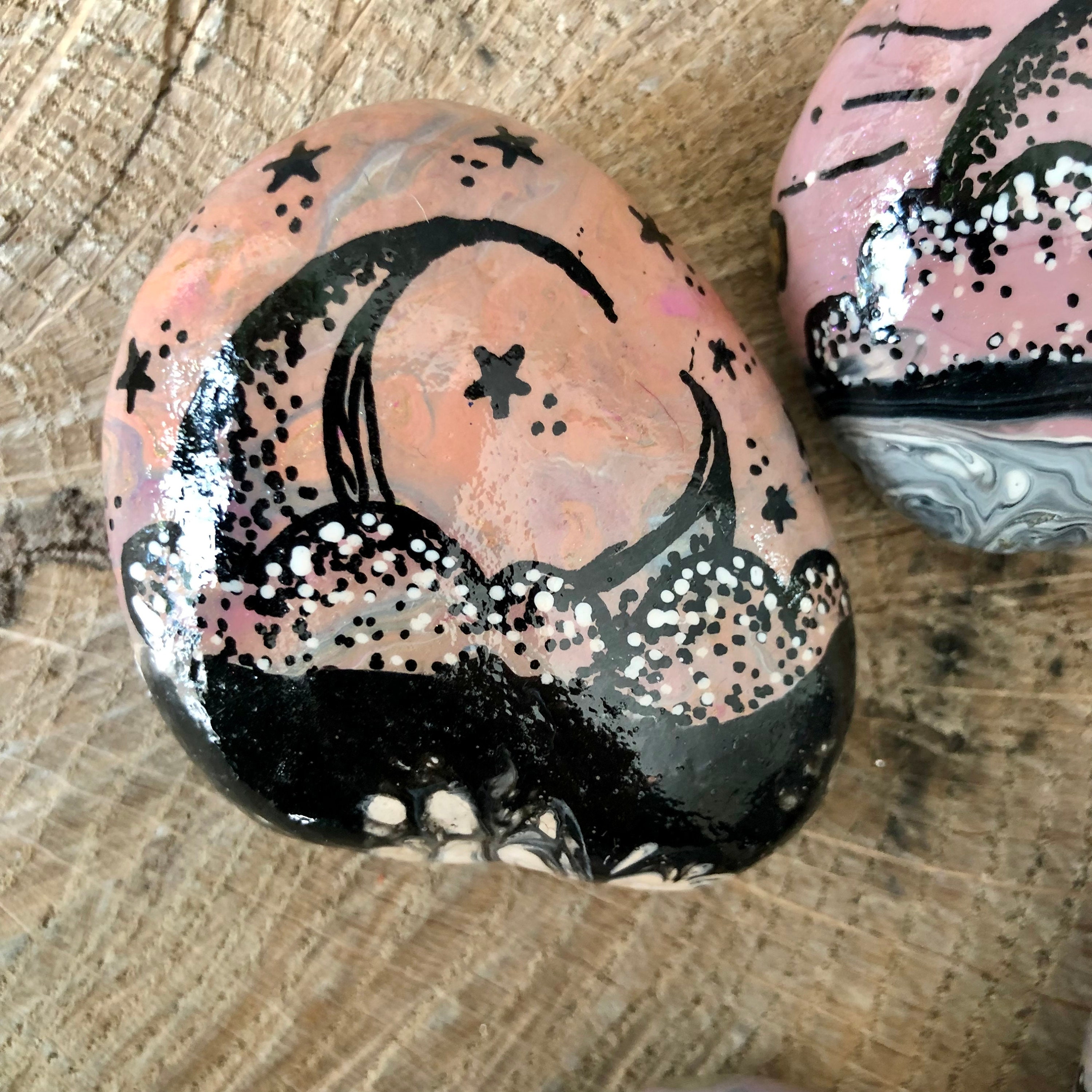 Hand Painted Rocks. Sun & Moon Original Rock Art. Display on - Etsy