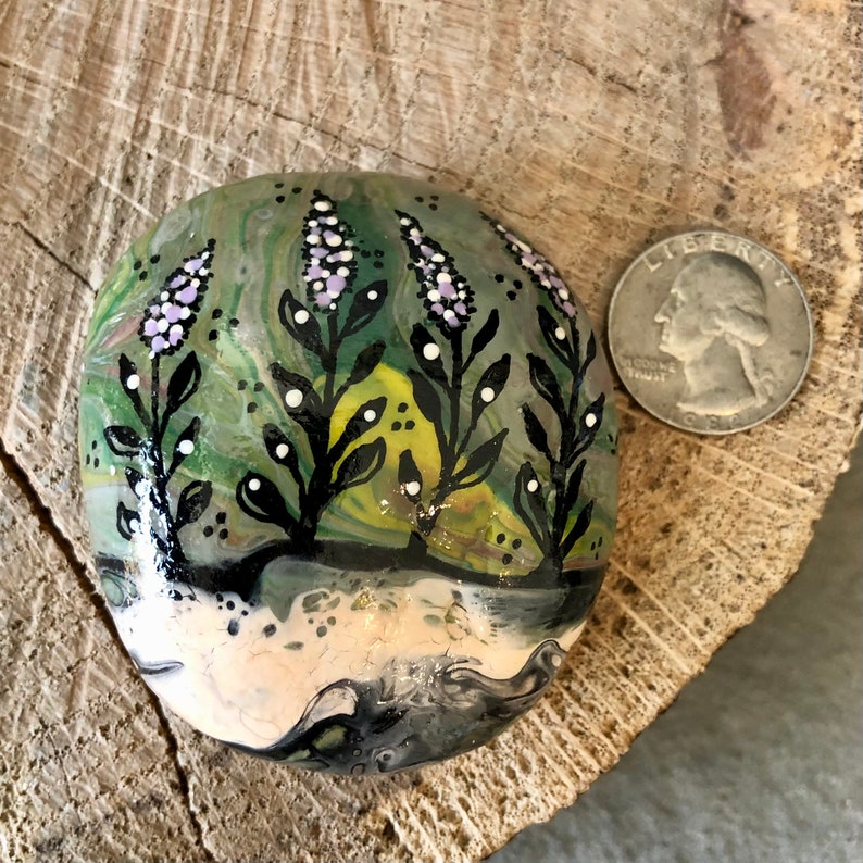 Hand Painted Rocks, Nature Inspired Paint Pour Rocks With Flowers ...