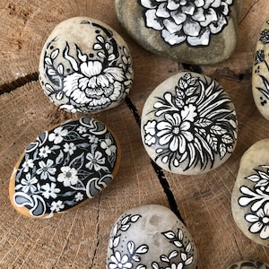 Painted Rocks, Black and White Painted Rocks, Painted Stones for Home ...