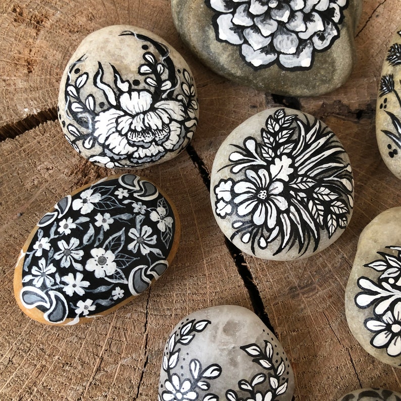 Painted Rocks Black and White Painted Rocks Painted Stones - Etsy