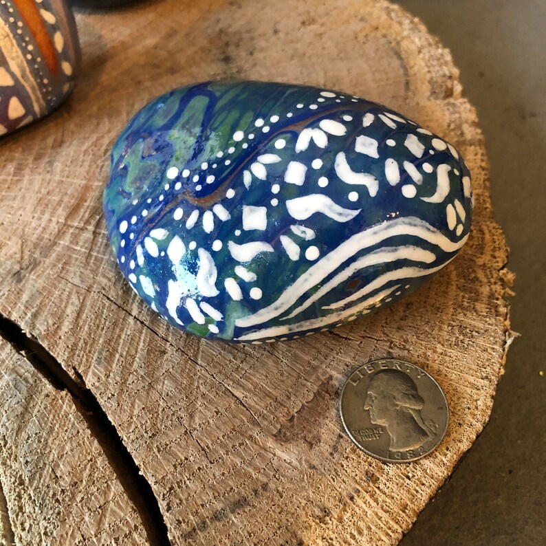 Large Painted Rocks. Nature Inspired Art, Original Blue Art Decoration ...