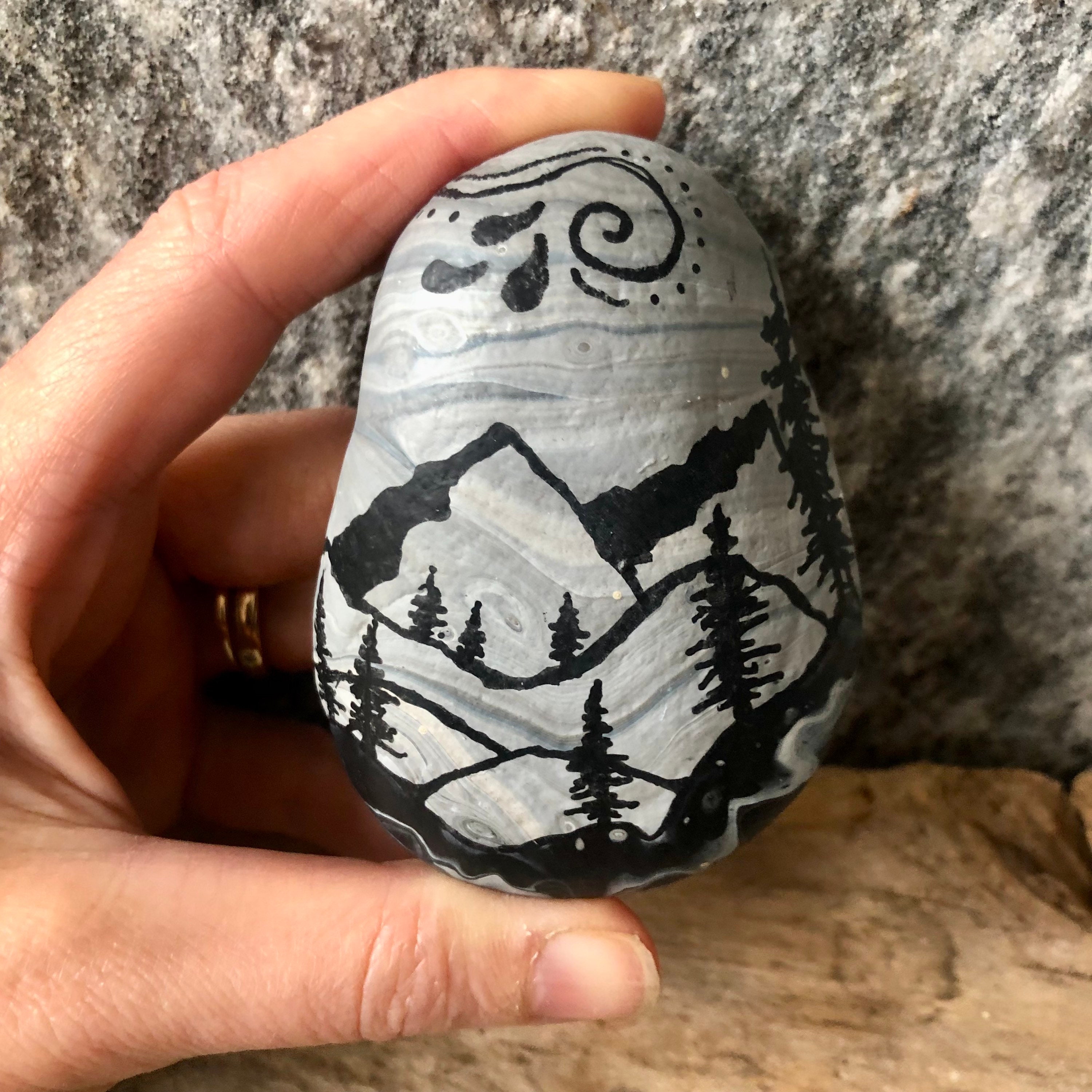 Hand Painted Rocks, Outdoors Lover Gift, Mountain Home Decor, Nature ...