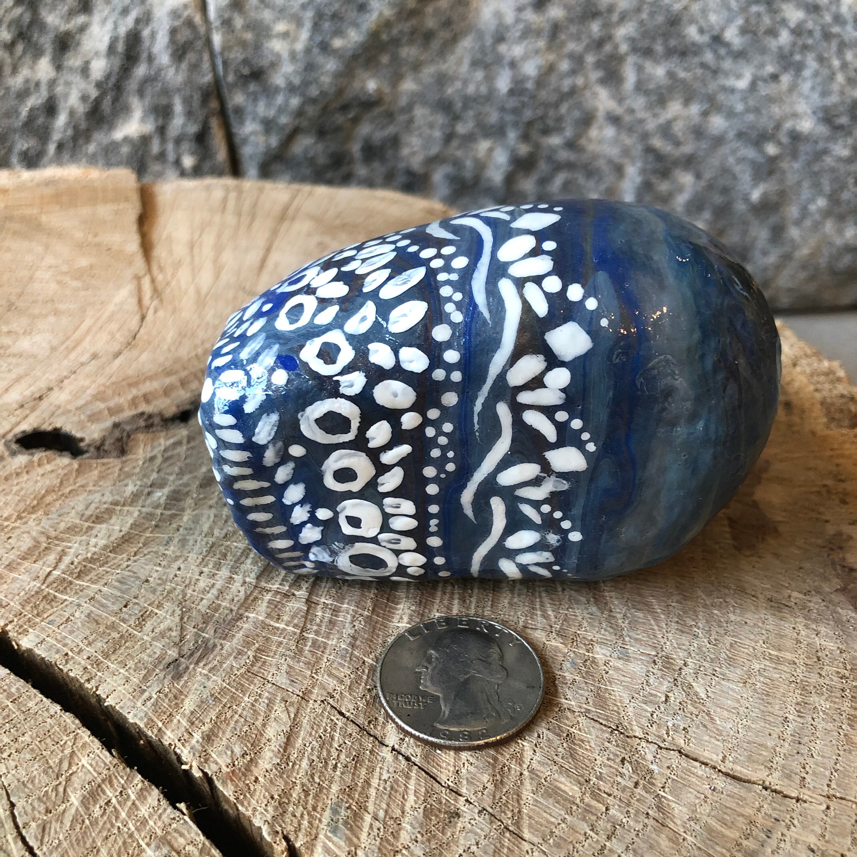 Large Painted Rocks. Nature Inspired Art, Original Blue Art Decoration ...