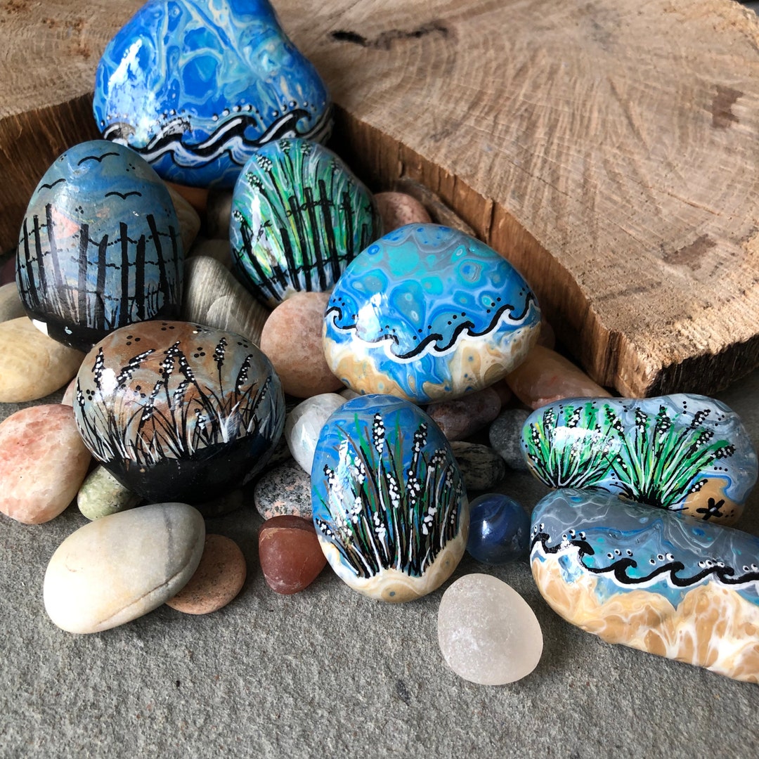 Hand Painted Rocks. Beach Theme Painted Rocks, Assorted Selection for ...