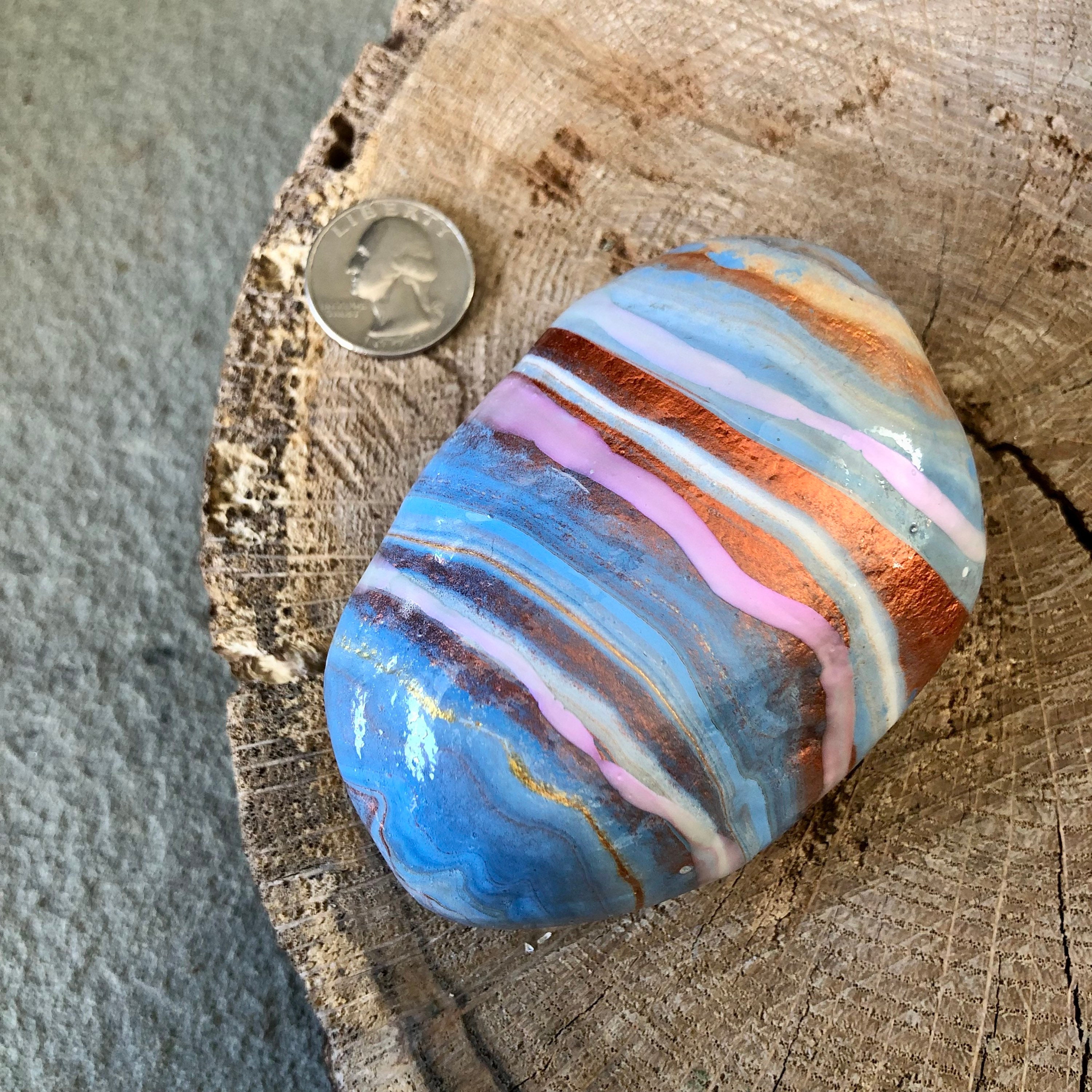 Painted Rocks, Blue Paint Pour Art Rocks, Nature Inspired Painted ...