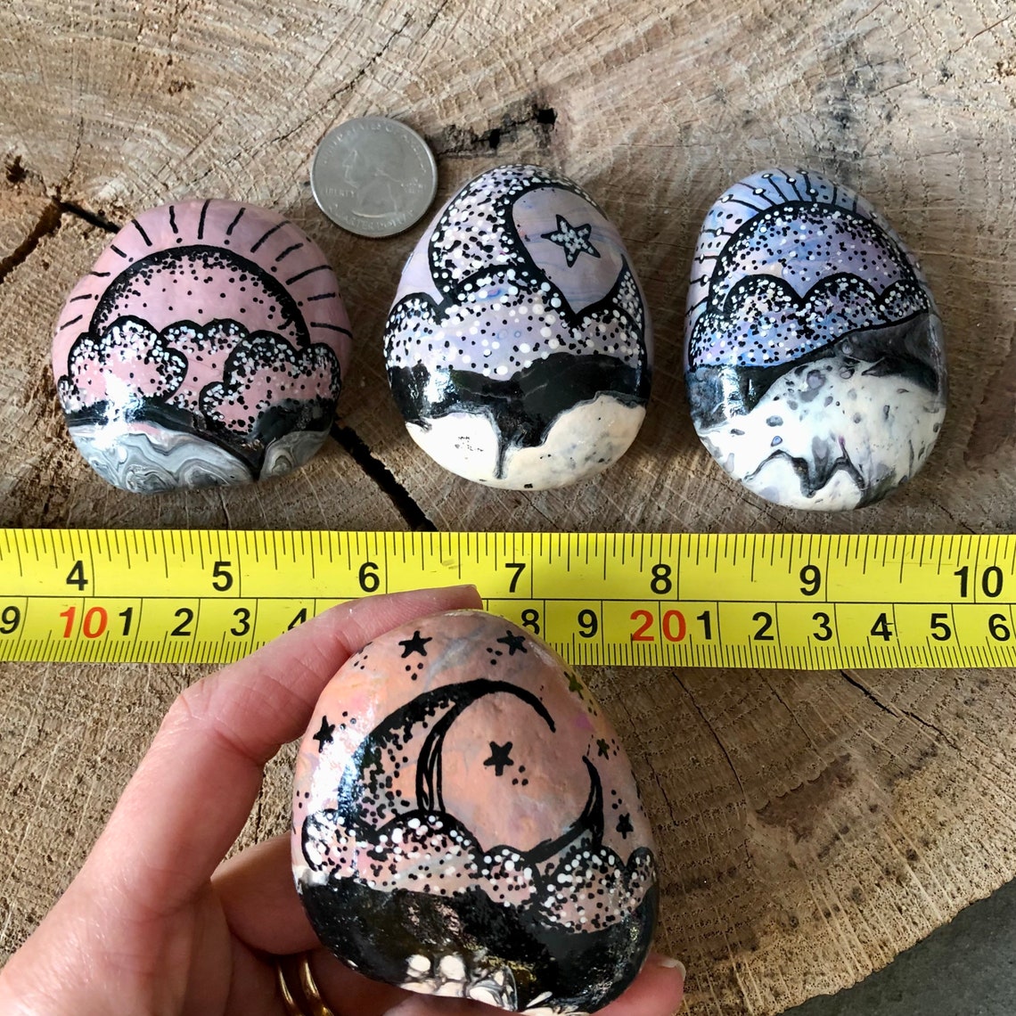 Hand Painted Rocks. Sun & Moon Original Rock Art. Display on - Etsy