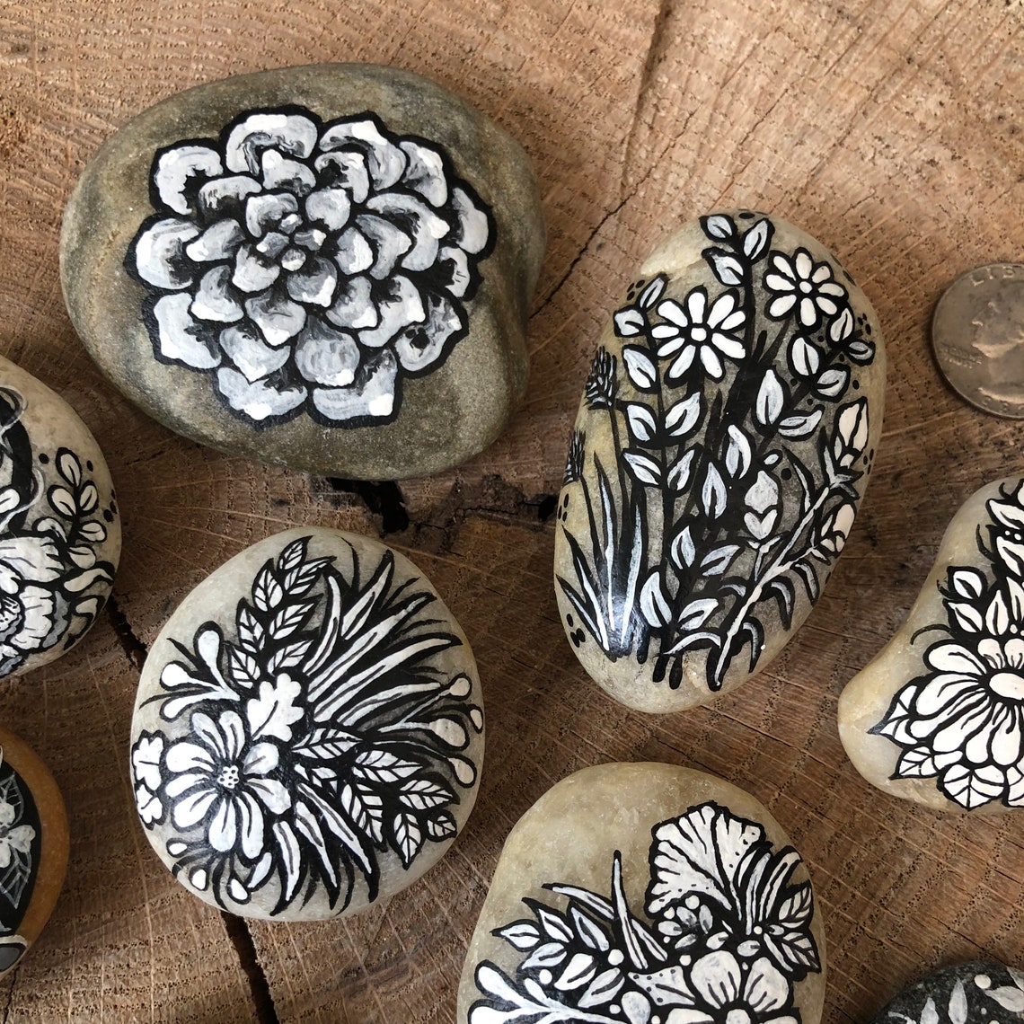 Painted Rocks Black and White Painted Rocks Painted Stones - Etsy