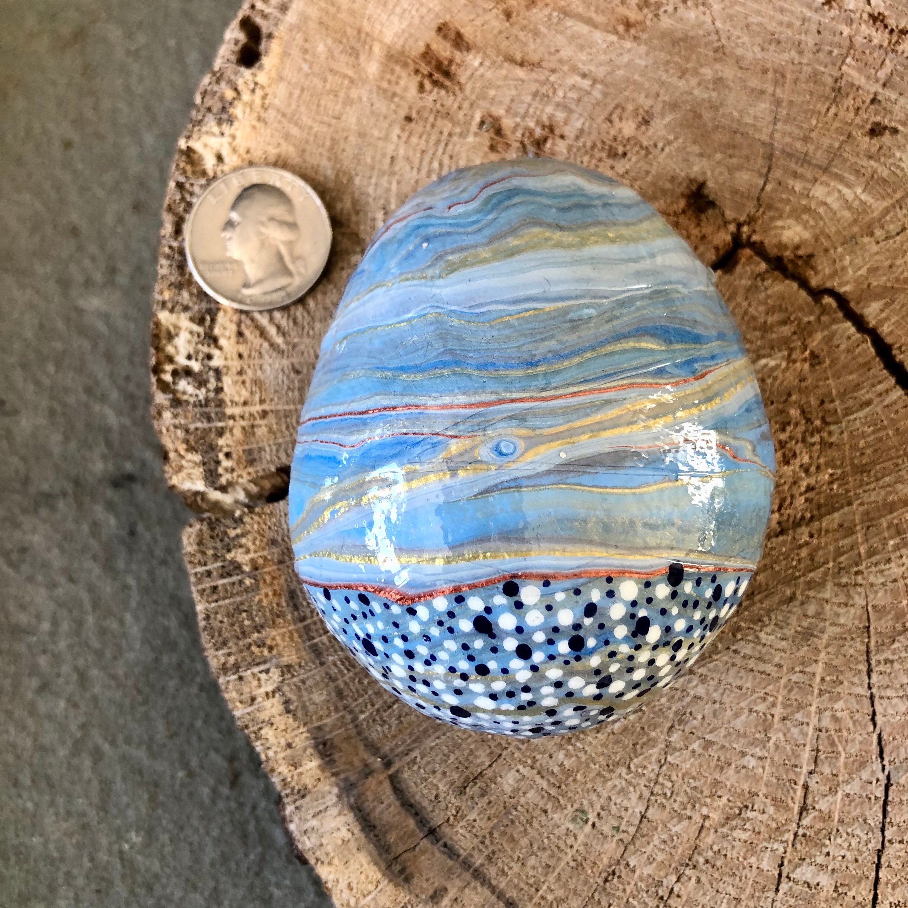 Painted Rocks, Blue Paint Pour Art Rocks, Nature Inspired Painted ...