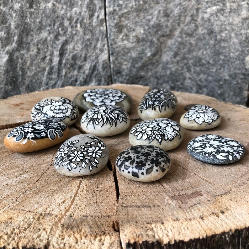 Painted Rocks Black and White Painted Rocks Painted Stones - Etsy