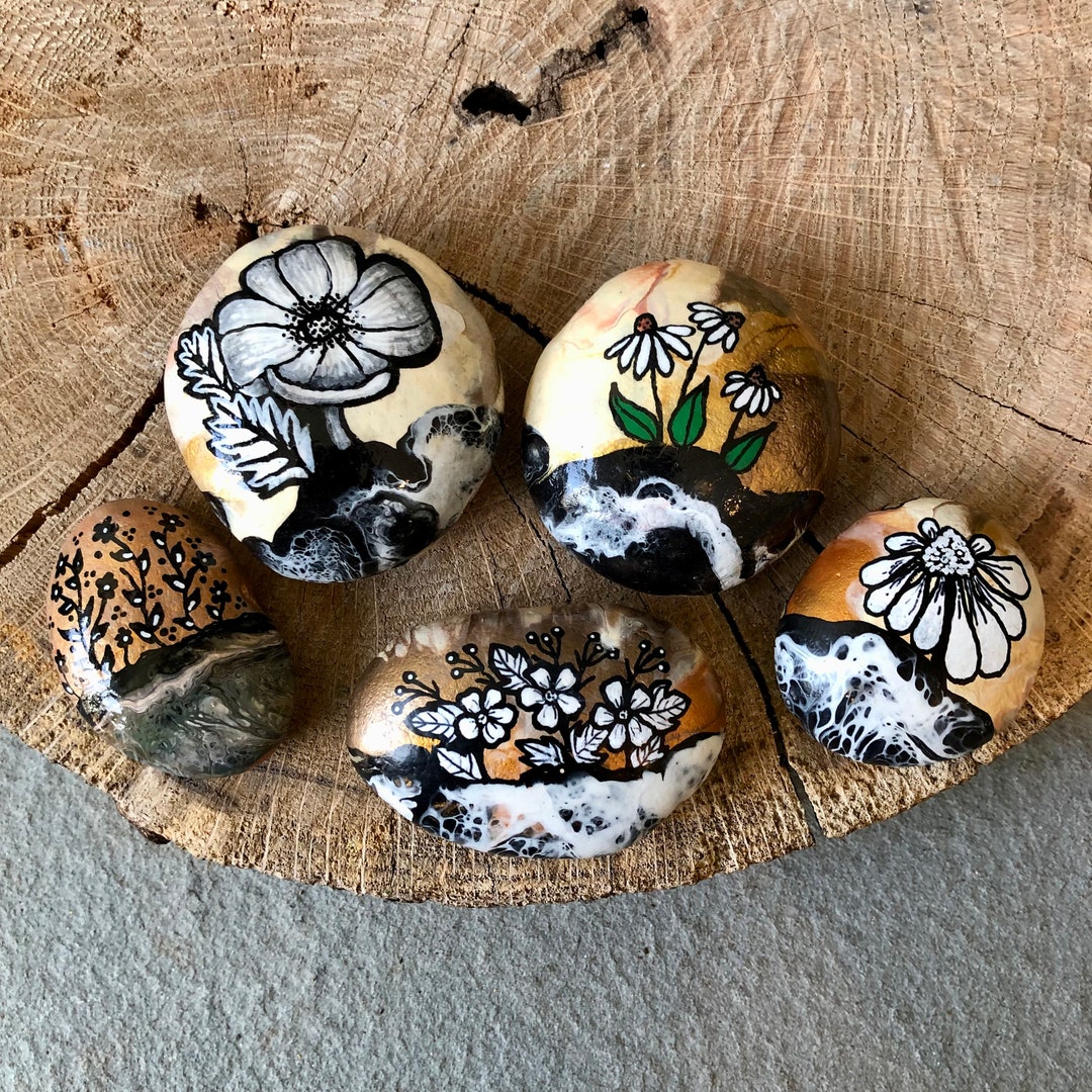 Hand Painted Rocks Sold Individually. Flower Painted Rocks for Home ...