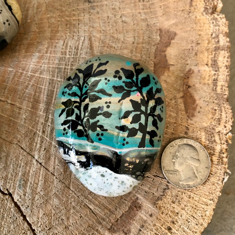 Hand Painted Rocks, Nature Inspired Paint Pour Rocks With Flowers ...