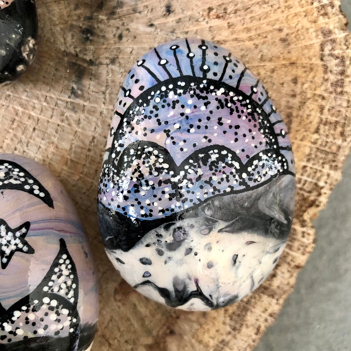 Hand Painted Rocks. Sun & Moon Original Rock Art. Display on - Etsy