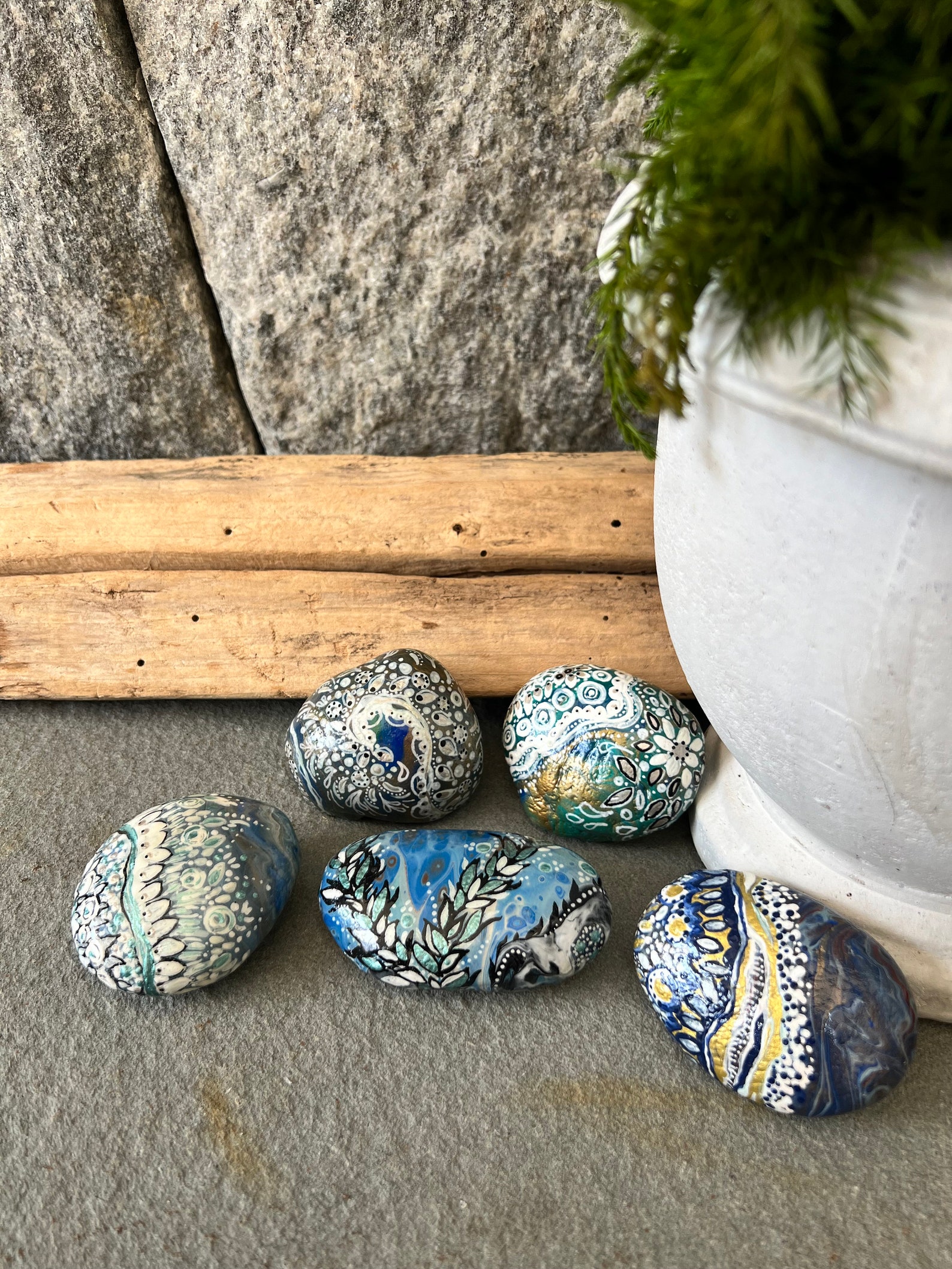 Blue Paint Poured Rocks, Fluid Art Rocks, Hand Painted Rocks/stones ...