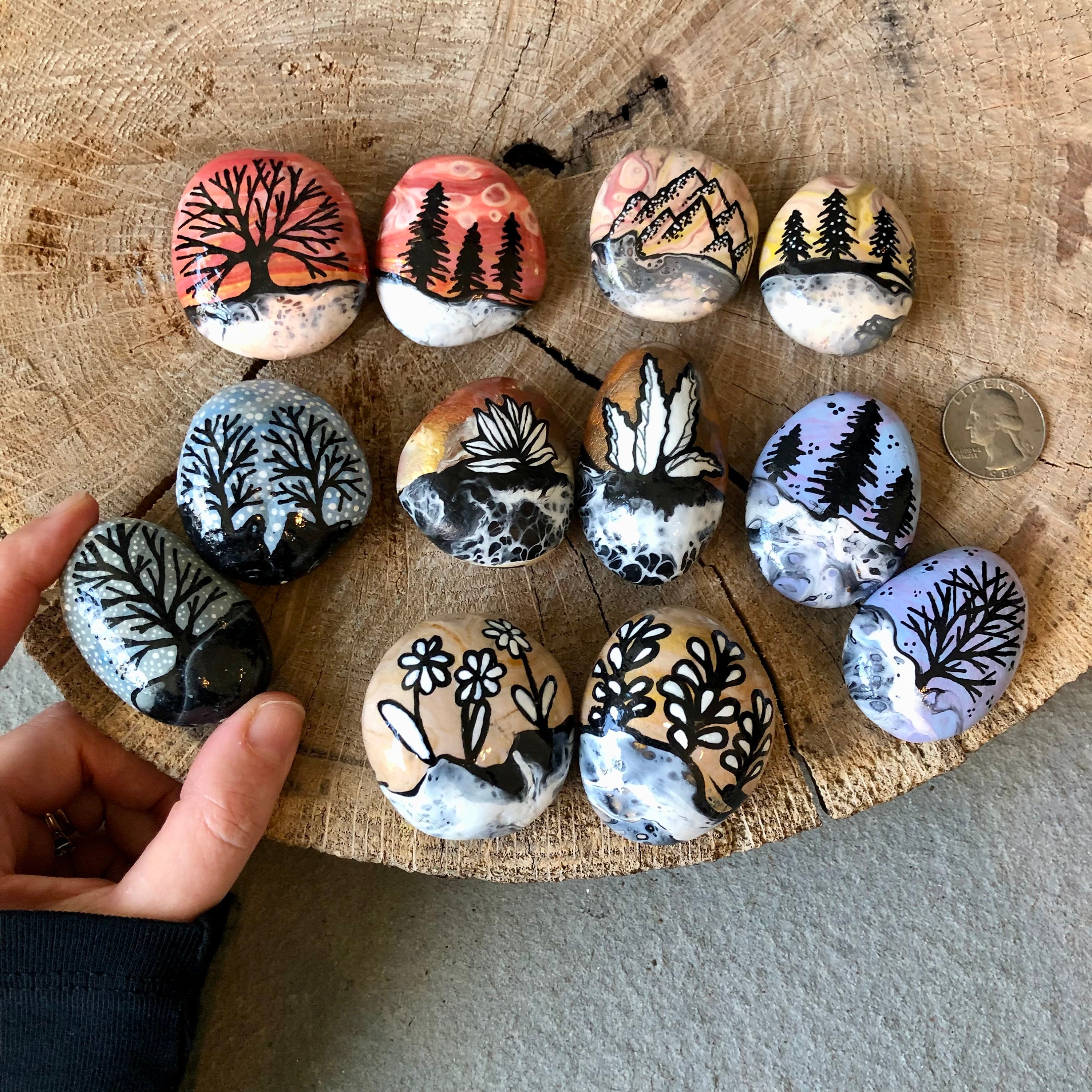 Small Hand Painted Rocks. Original Nature Inspired Artwork - Etsy