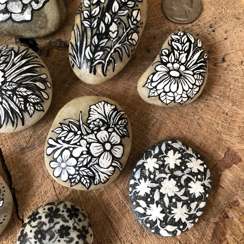 Painted Rocks Black and White Painted Rocks Painted Stones - Etsy