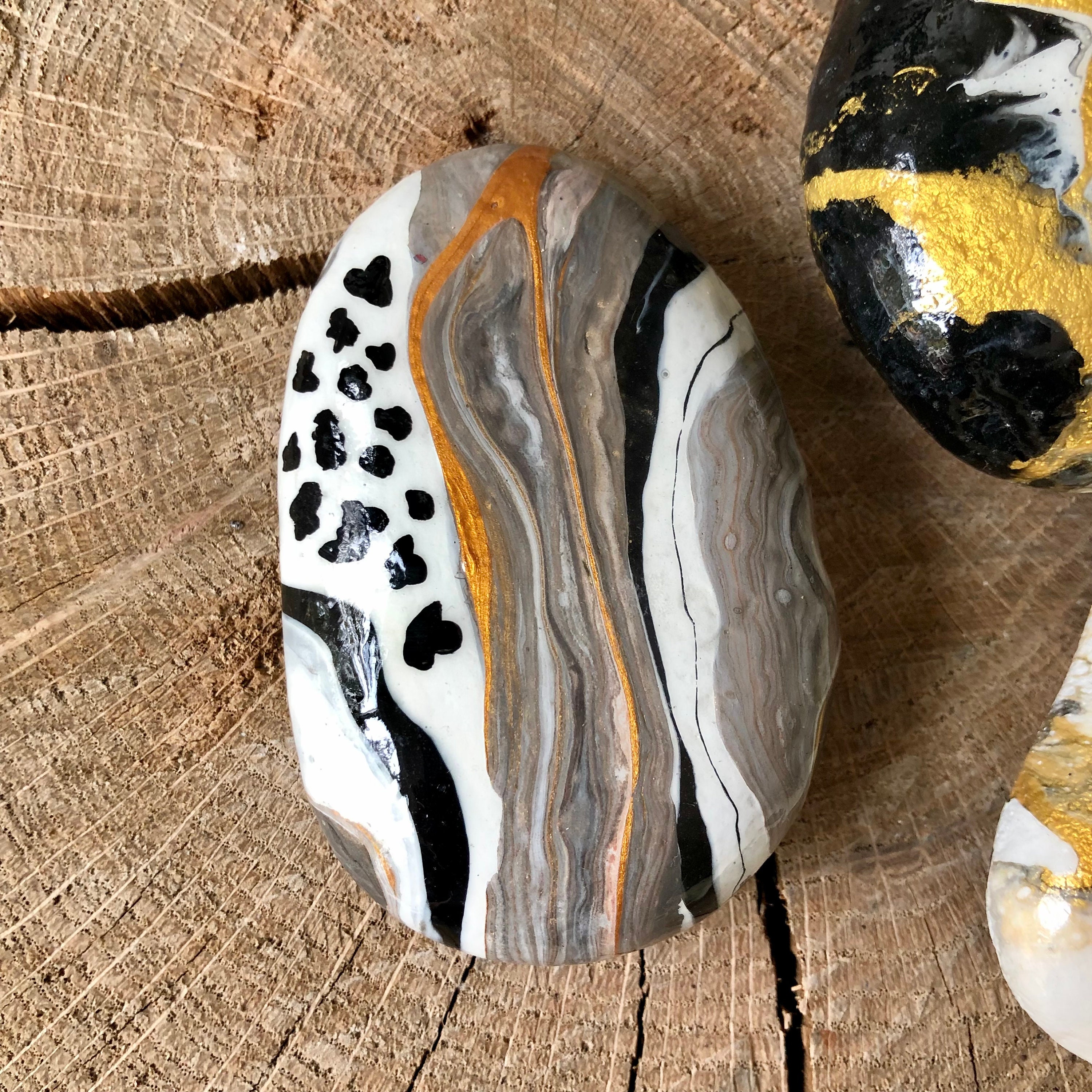Painted Rocks. Paint Pour Rock Art, Modern, Abstract Paintings for Home ...