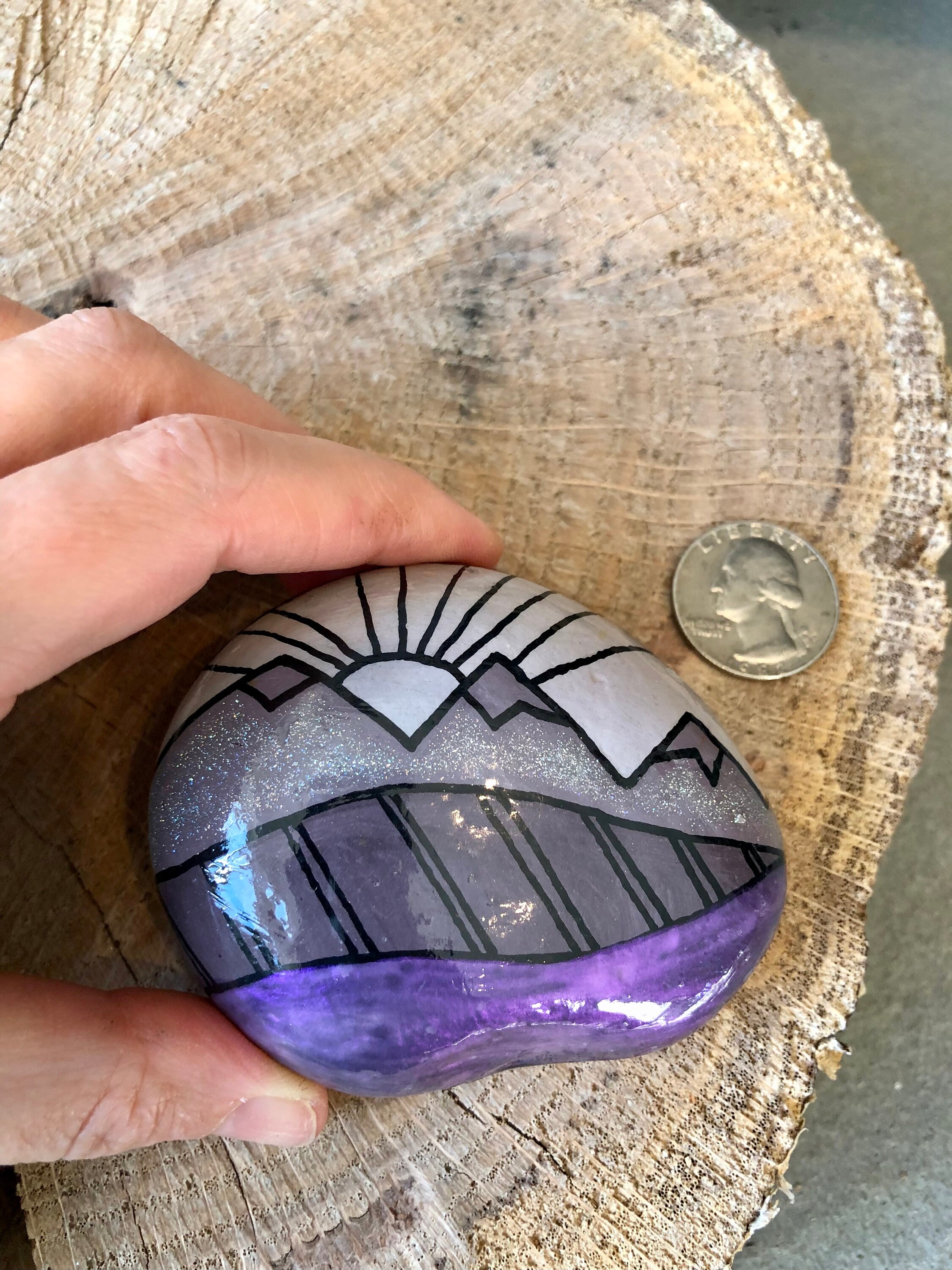 Hand Painted Rocks, Purple Mountains & Abstract Paint Pour for Home ...