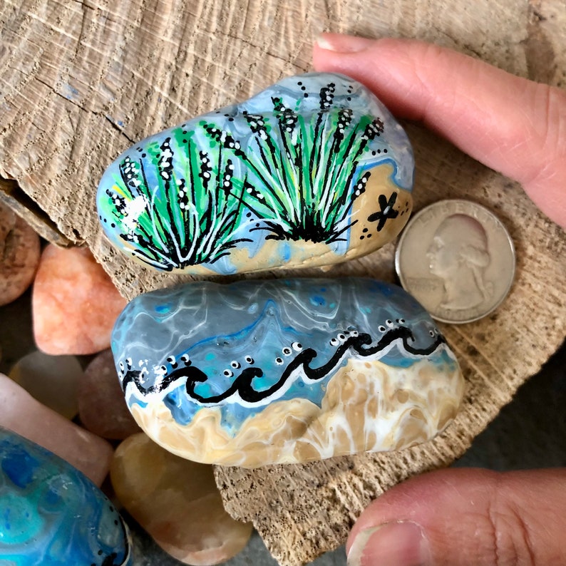 Hand Painted Rocks. Beach Theme Painted Rocks, Assorted Selection for ...