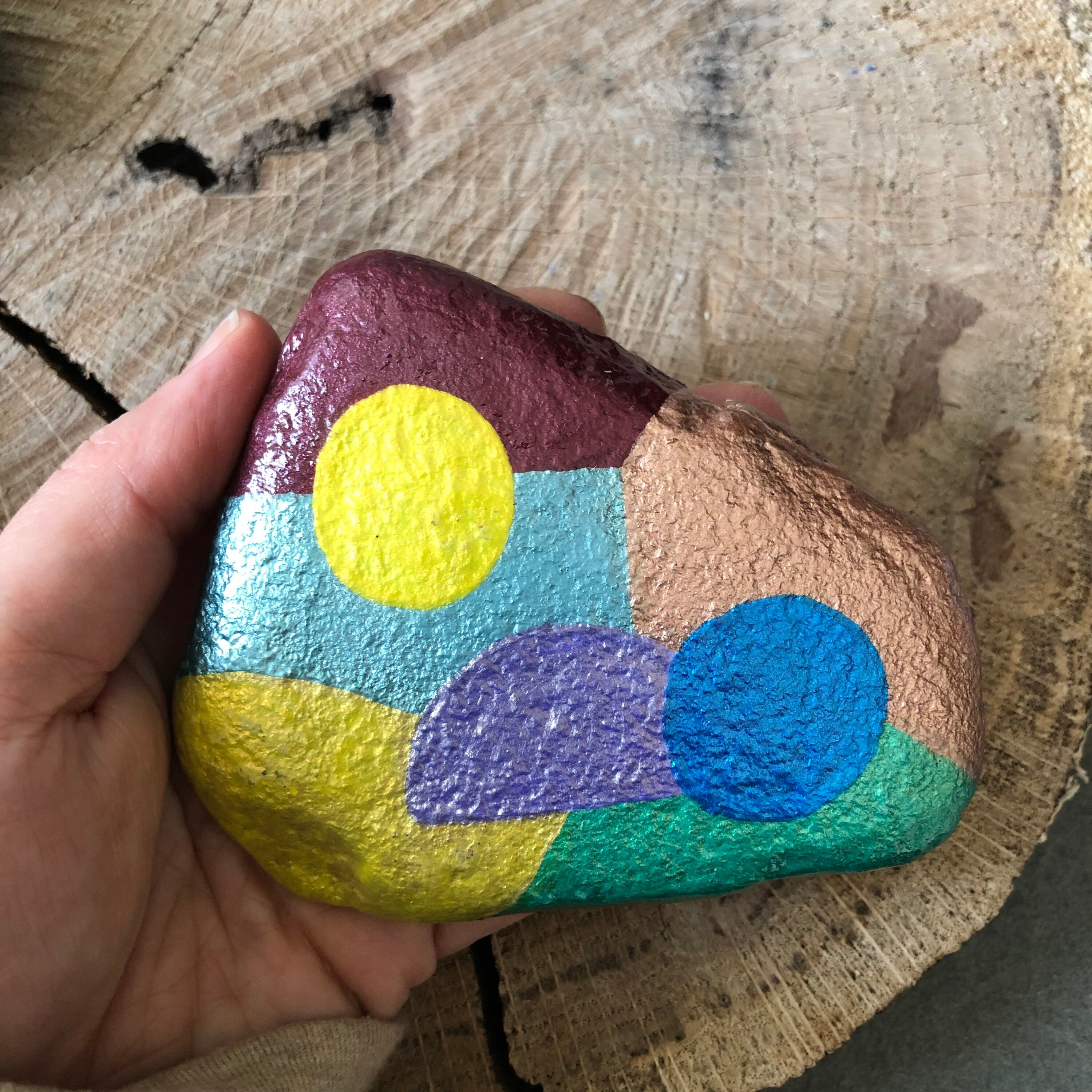 Hand Painted Rocks, Color Block Art With Colorful Metallics for Home ...
