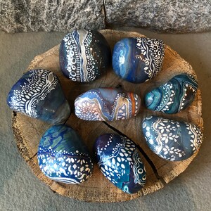 Large Painted Rocks. Nature Inspired Art, Original Blue Art Decoration ...